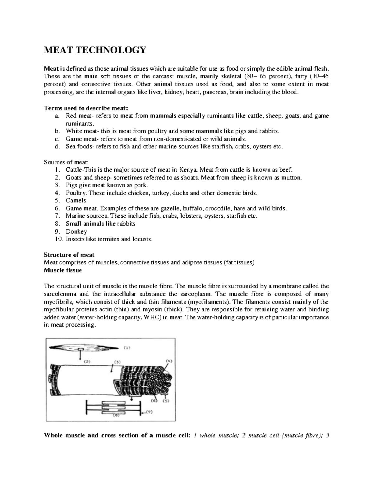 MEAT Technology notes - GOOD - MEAT TECHNOLOGY Meat is defined as those ...