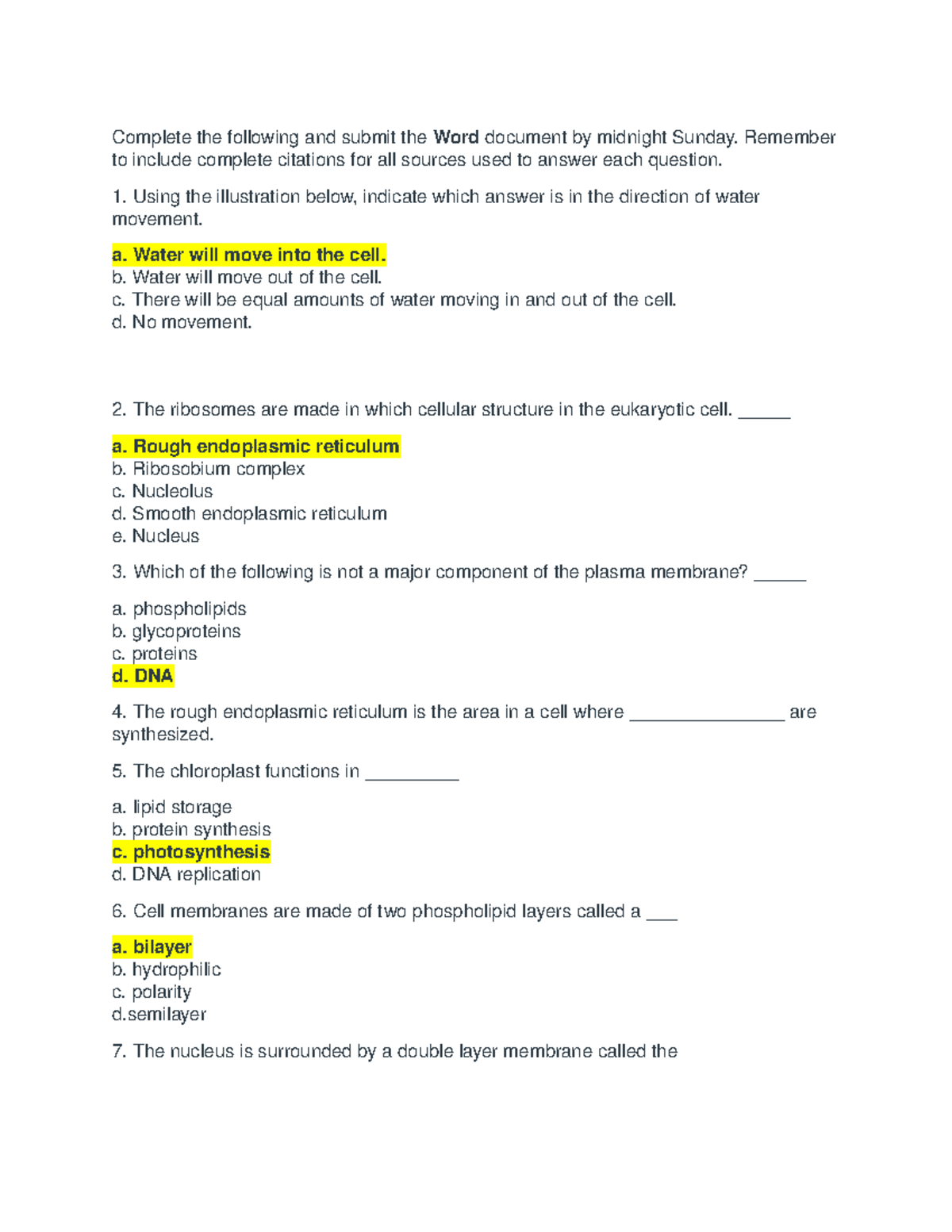 Week 3 Homework - Cells And Their Structure - Complete the following ...