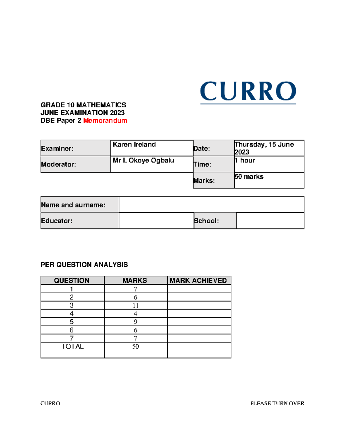 10 Digital Maths June DBE Paper 2 Memo - GRADE 10 MATHEMATICS JUNE ...