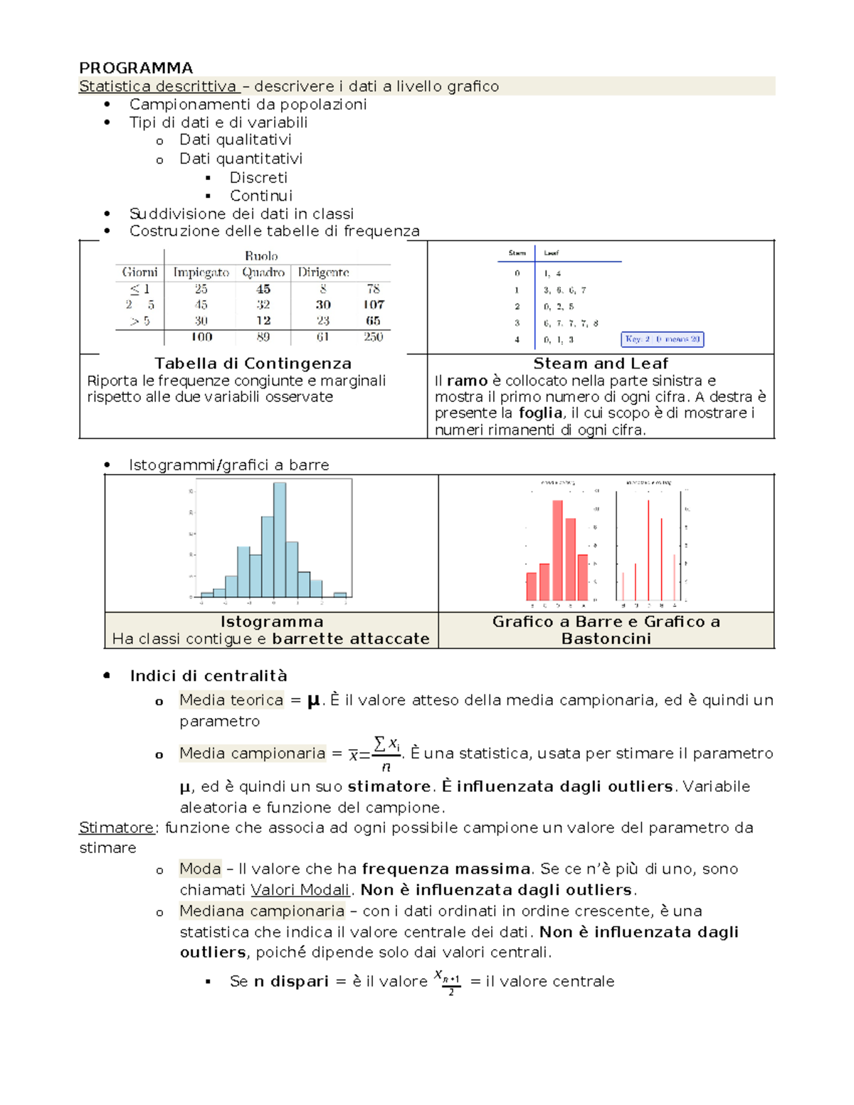 Formulario e domande teoriche - PROGRAMMA Statistica descrittiva ...
