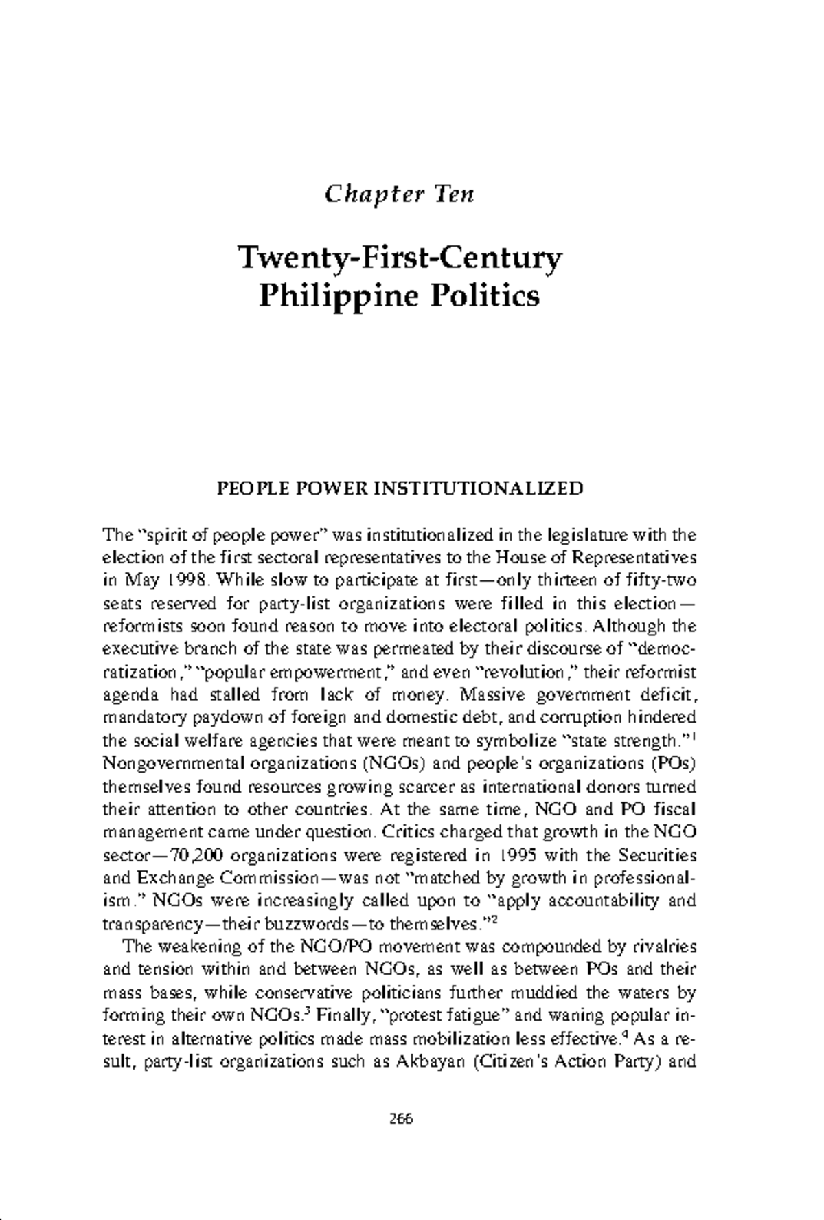 2005 .Abinales.State and society Chapter 10 pages 266-307 - 266 PEOPLE ...