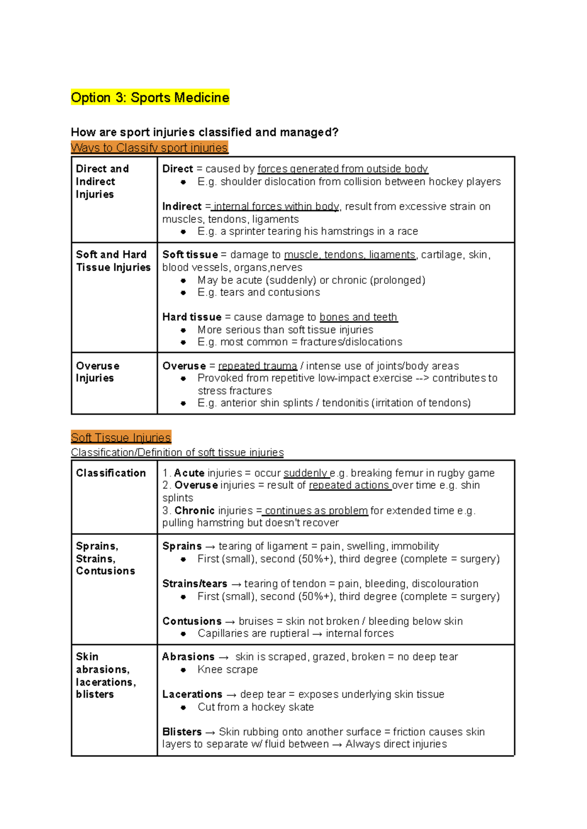 Option 3 - Sports Medicine - Option 3: Sports Medicine How are sport ...