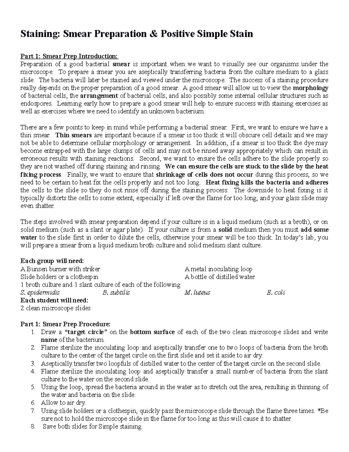 Staining Smear Preparation and Positive Stain - Staining: Smear ...