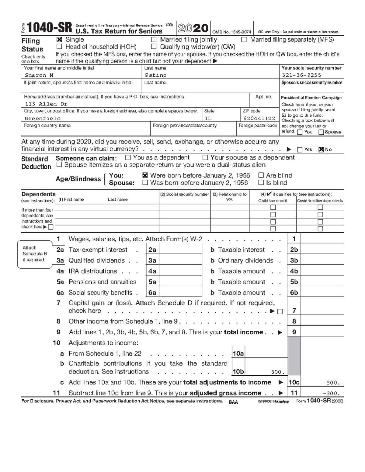 2020 Tax Return - dfdffdf - Form1040-SR Department of the Treasury ...