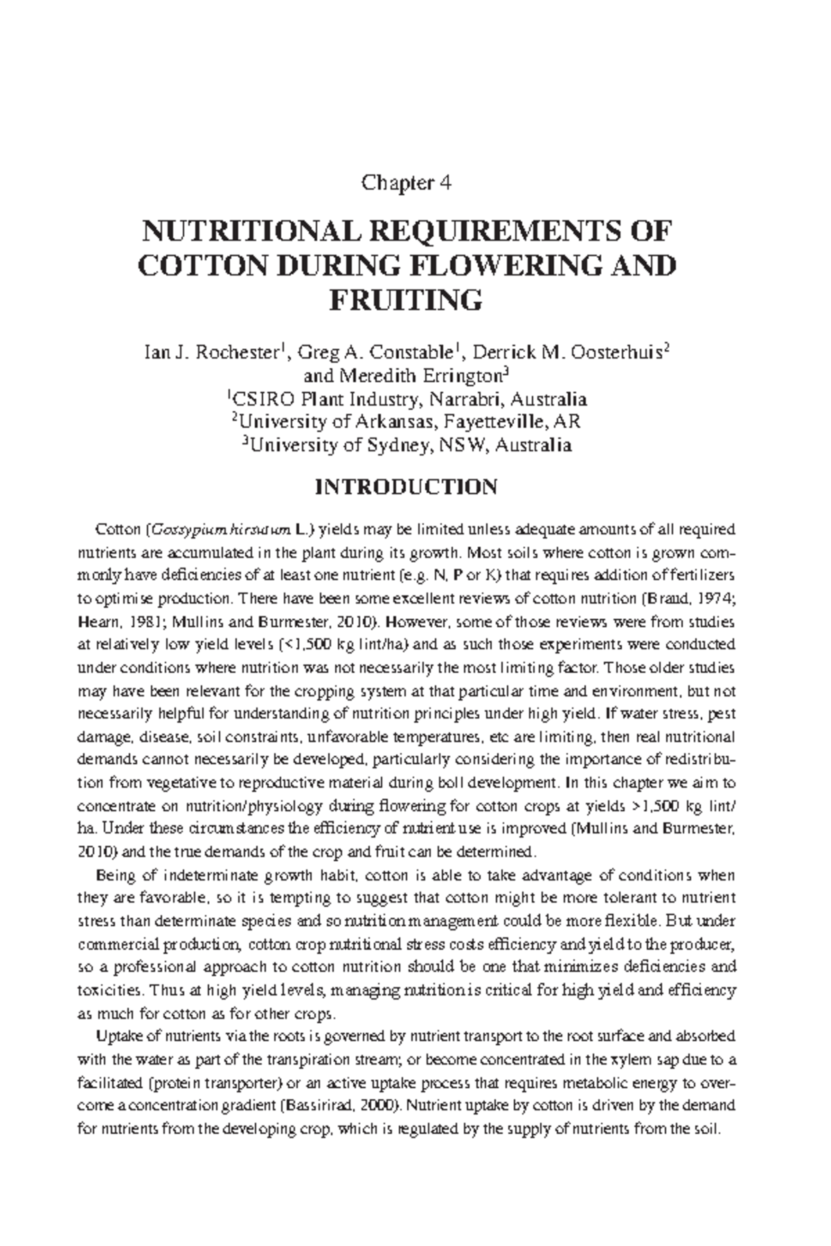 F f chapter 4 - Chapter 4 NUTRITIONAL REQUIREMENTS OF COTTON DURING ...
