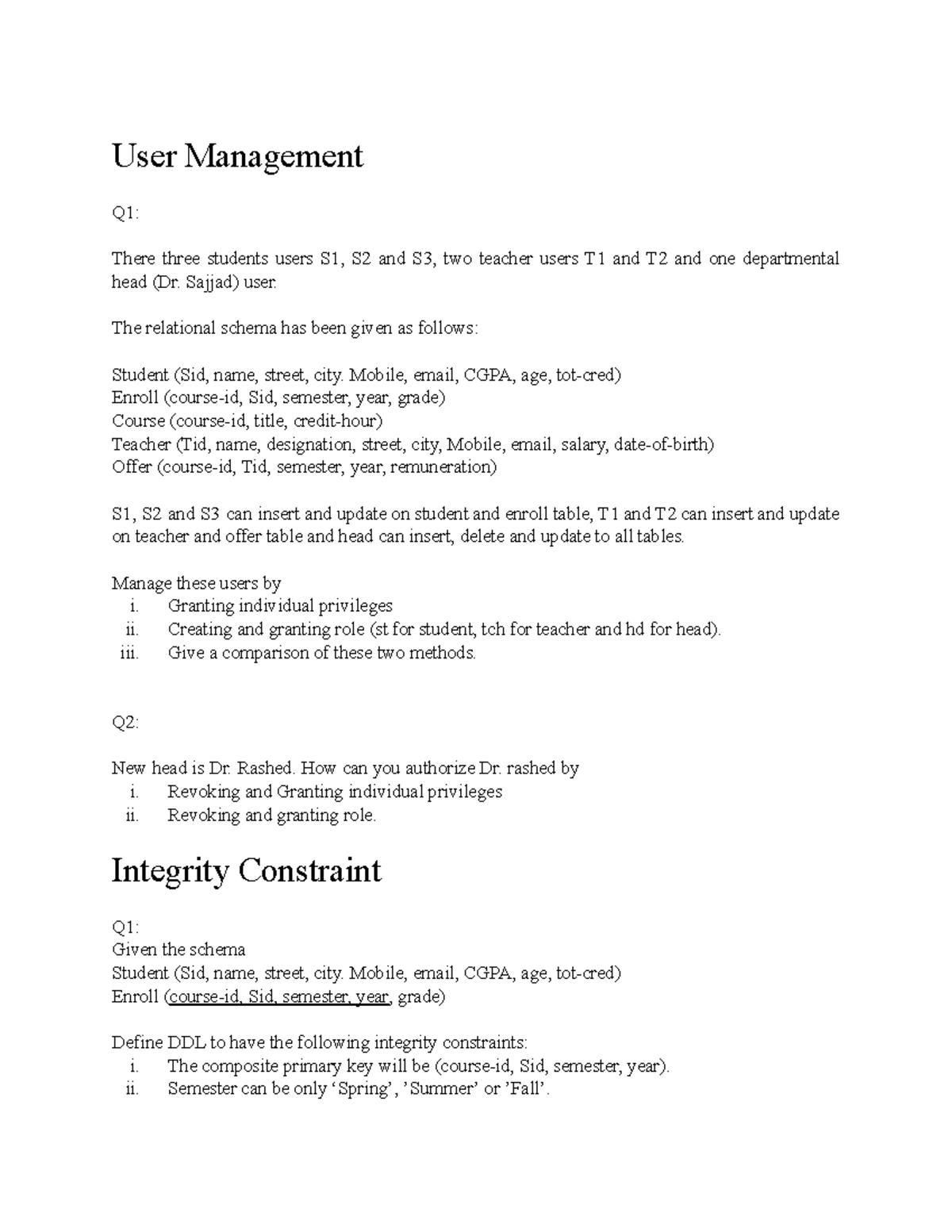 Sample quest (User mgt-Func-Proc-index-transaction-recovery) - User ...