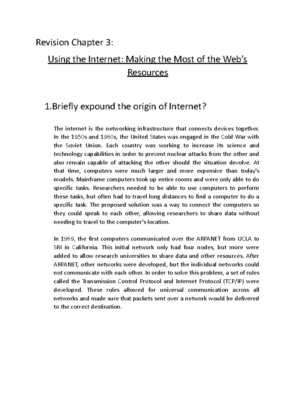 UT0012-assigment 2 - notes - Revision Chapter 3: Using the Internet ...