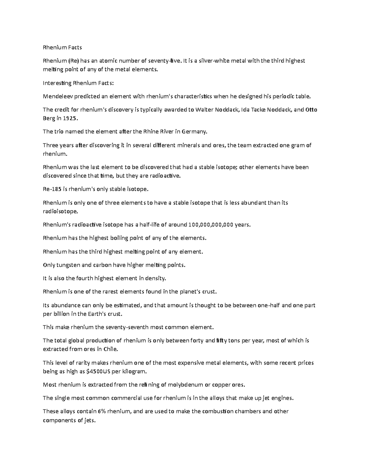 Rhenium Facts - Lecture notes 10 - Rhenium Facts Rhenium (Re) has an ...