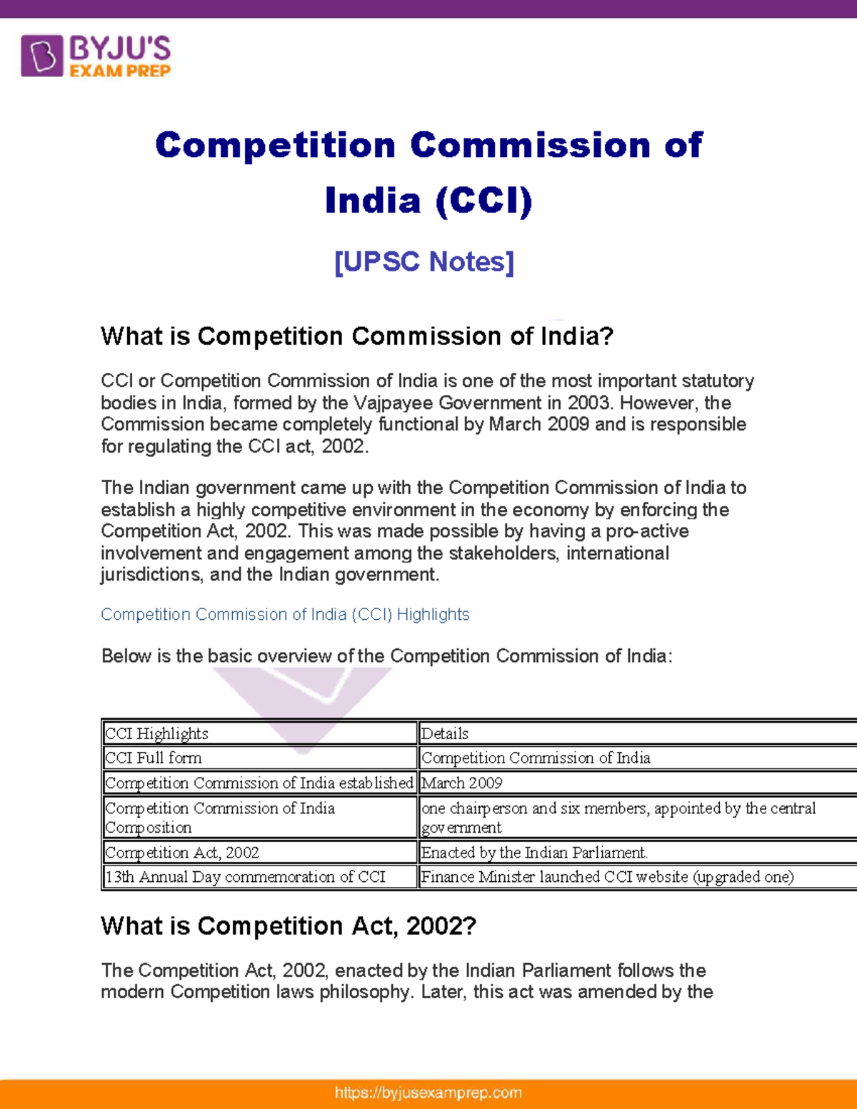 Competition commission of india upsc notes 73 - Competition Commission ...