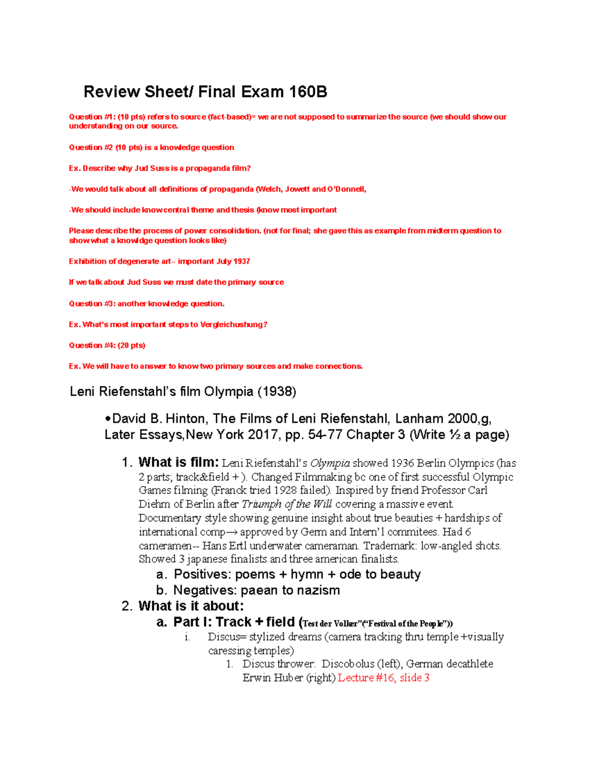 German 160B Finals Study Guide - Review Sheet/ Final Exam 160B Question ...