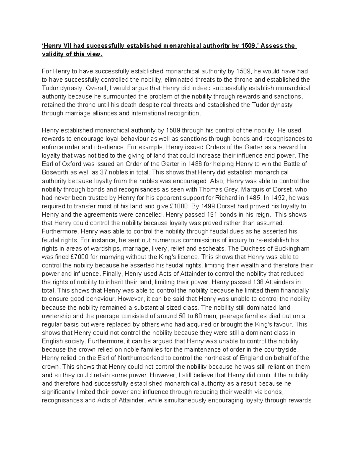 Henry VII - Monarchical authority - ‘Henry VII had successfully ...