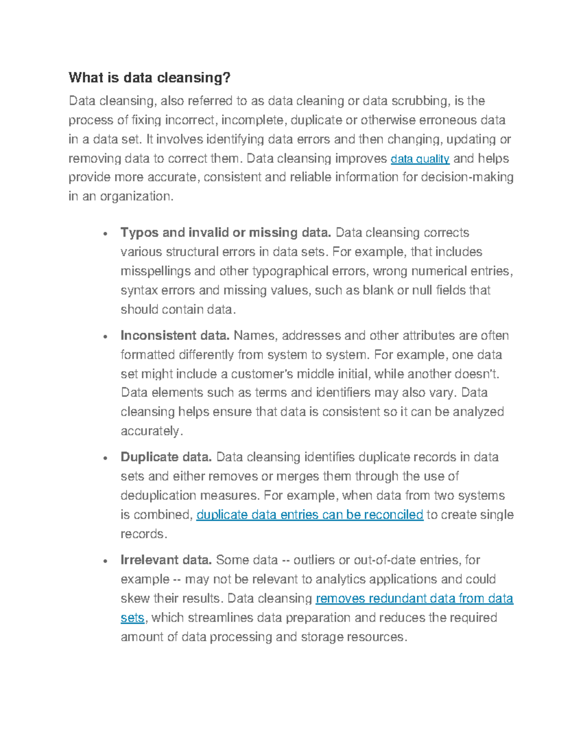 Data Cleansing What Is Data Cleansing Data Cleansing Also Referred
