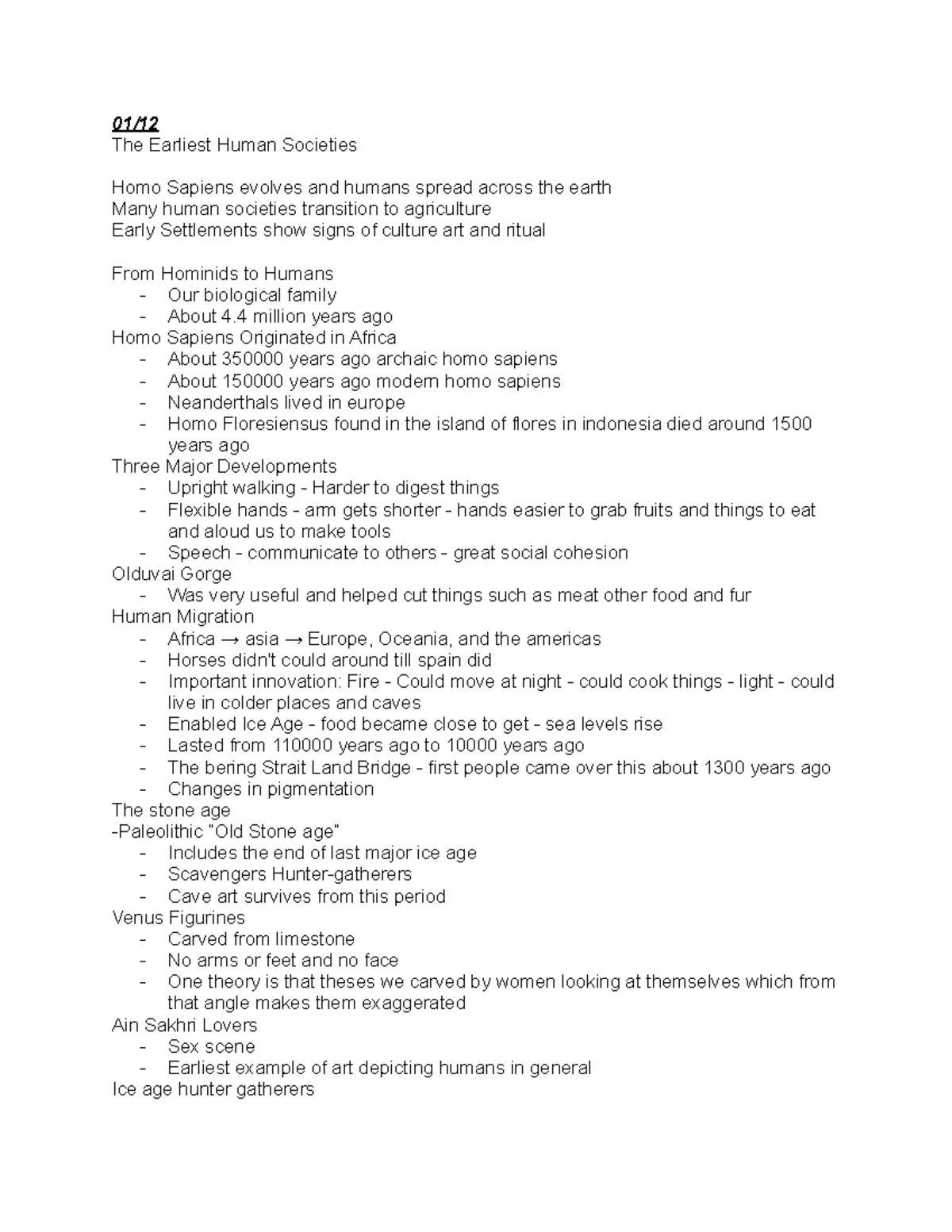 History 10 Notes - 01/ The Earliest Human Societies Homo Sapiens ...