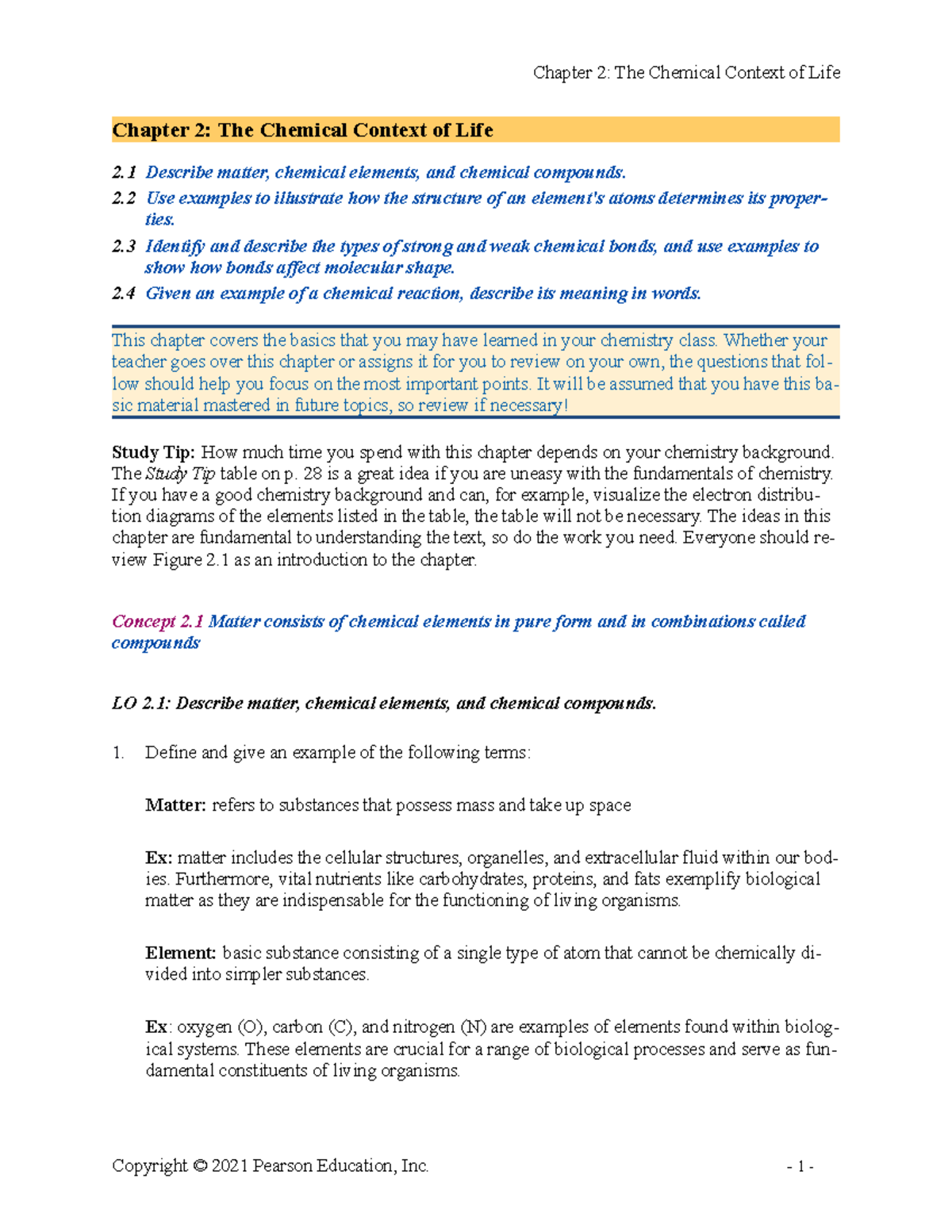 Bio12 ARG 02 - Campbell Biology - Chapter 2: The Chemical Context of ...