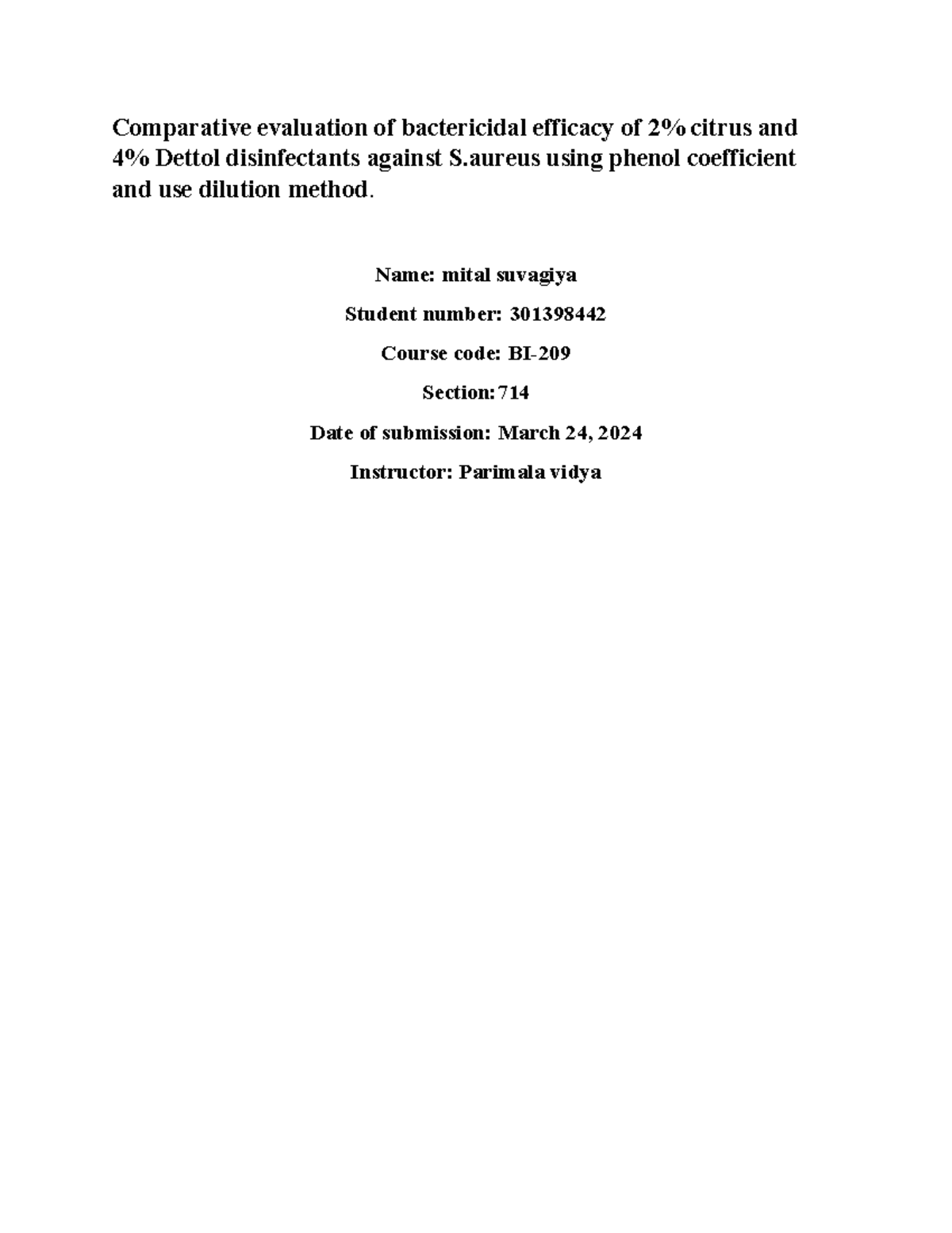 Semi formal report - Comparative evaluation of bactericidal efficacy of ...