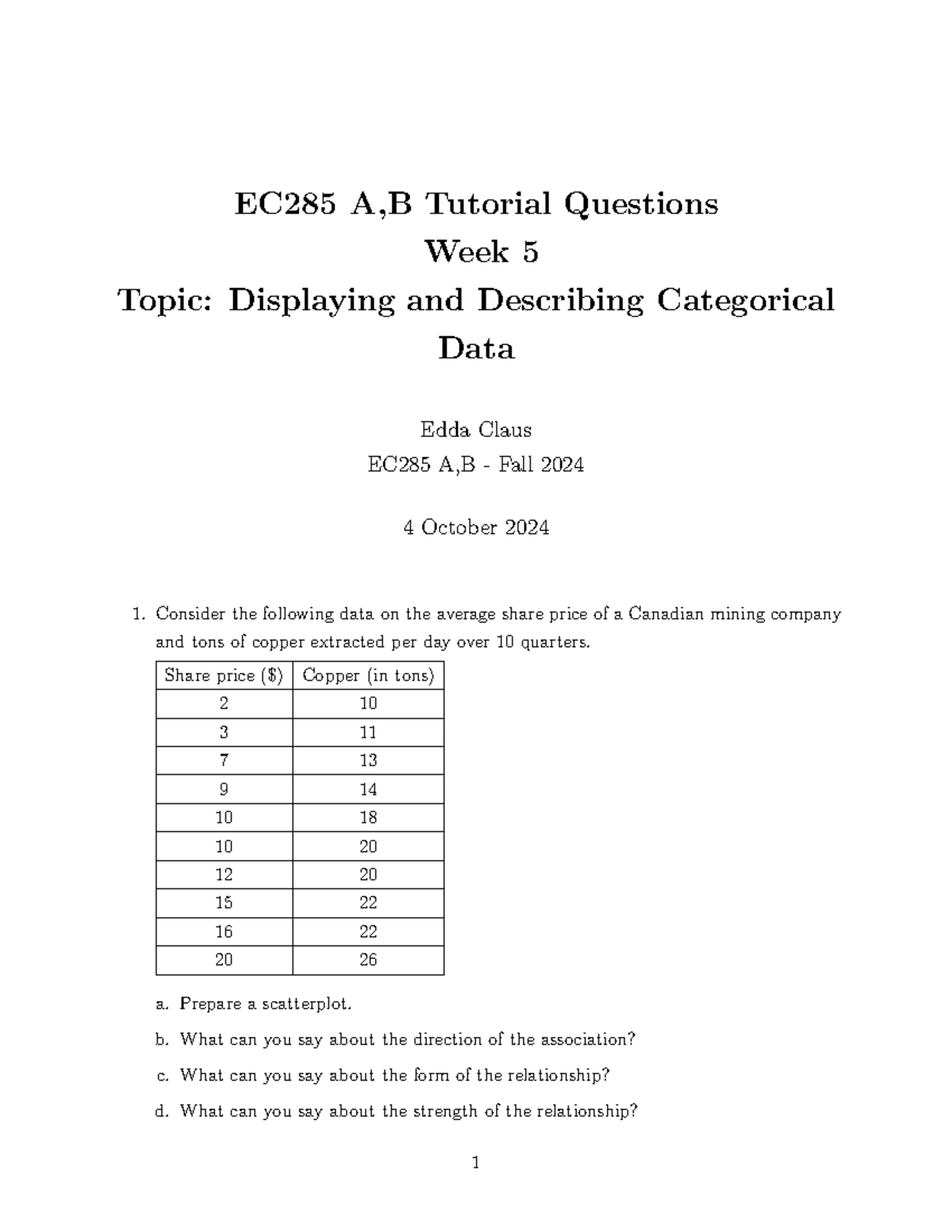 Tut Week 5 F24 - good for practice - EC285 A,B Tutorial Questions Week ...