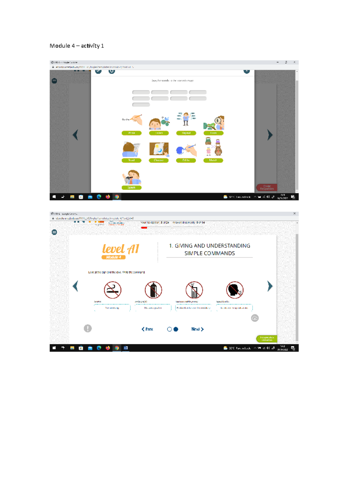 Doc1 - LEVEL A2 - Module 4 – activity Module 4 – activity 1 test Module ...