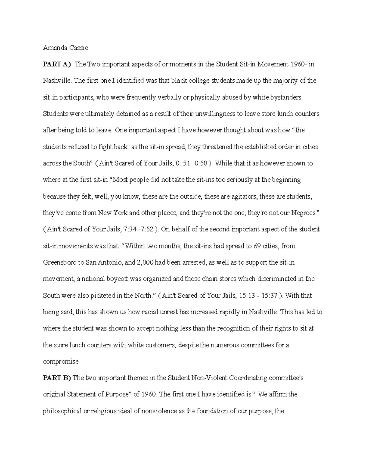 Untitled document (46) - Amanda Cassie PART A) The Two important aspects of or moments in the ...