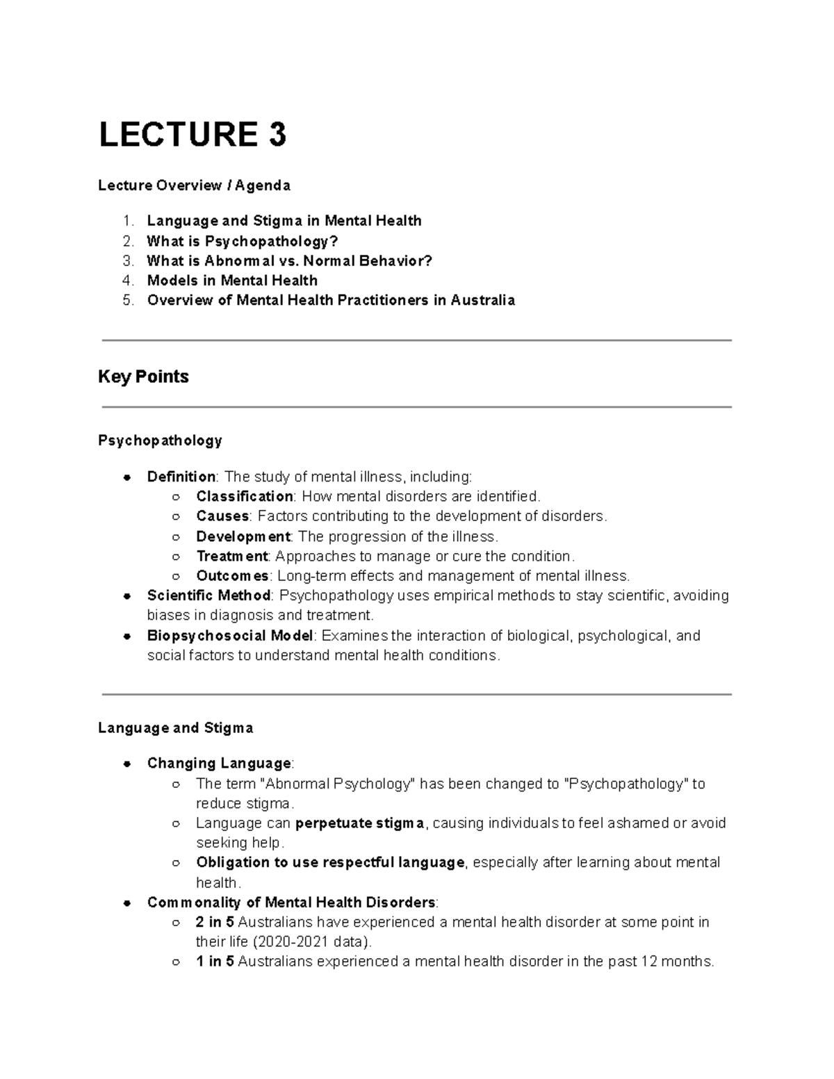 Mental Health - LECTURE 3 Lecture Overview / Agenda 1. Language and ...