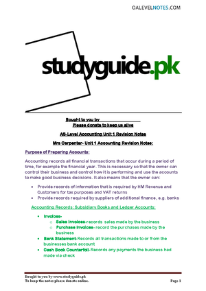 A Level Accounting Notes AS Accounting Unit 2 Revision - Bought to you ...