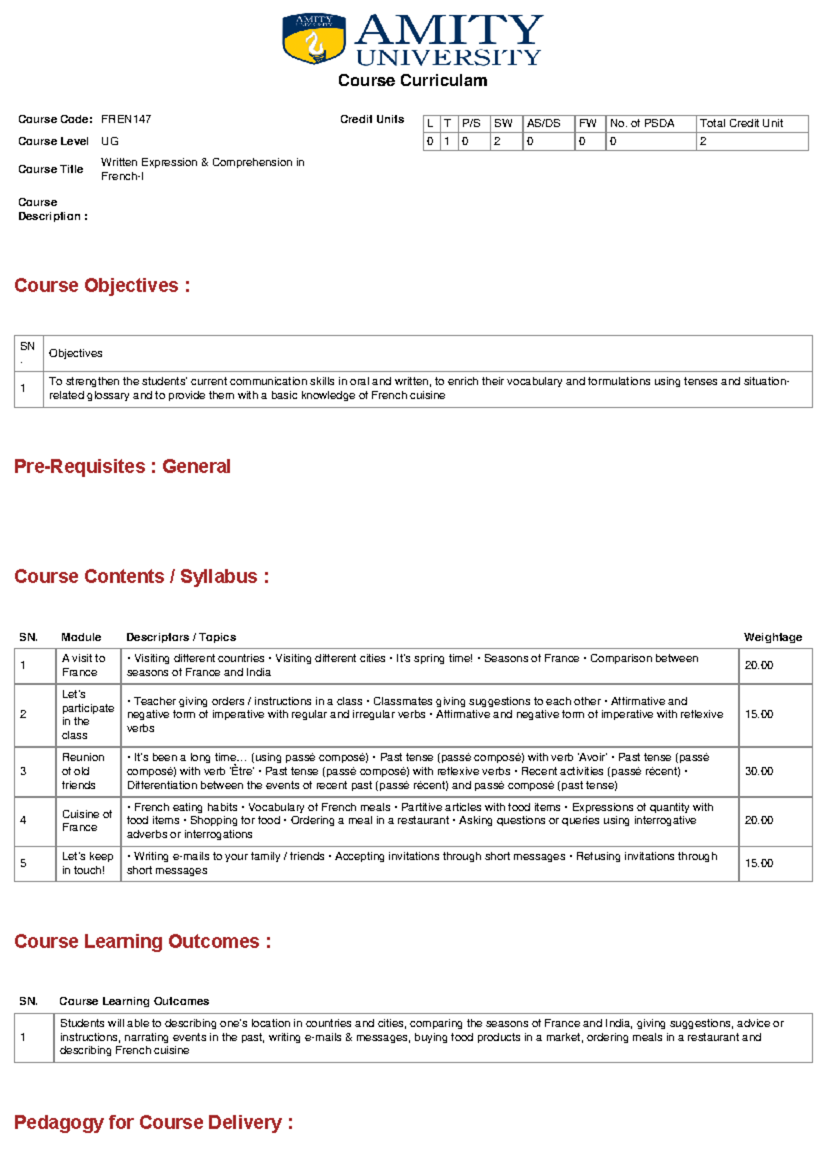 Course Curriculum - syllabus - Course Objectives : Pre-Requisites ...