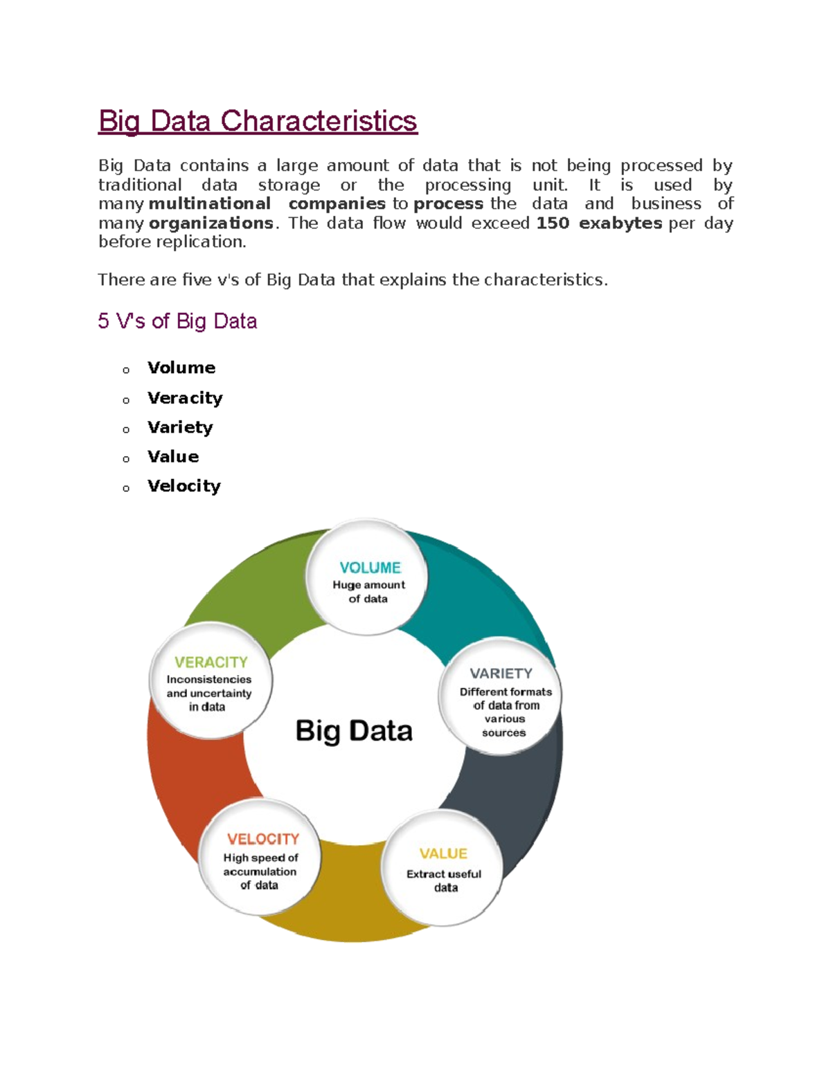 Big Data Characteristics - It is used by many multinational companies to process the data and ...
