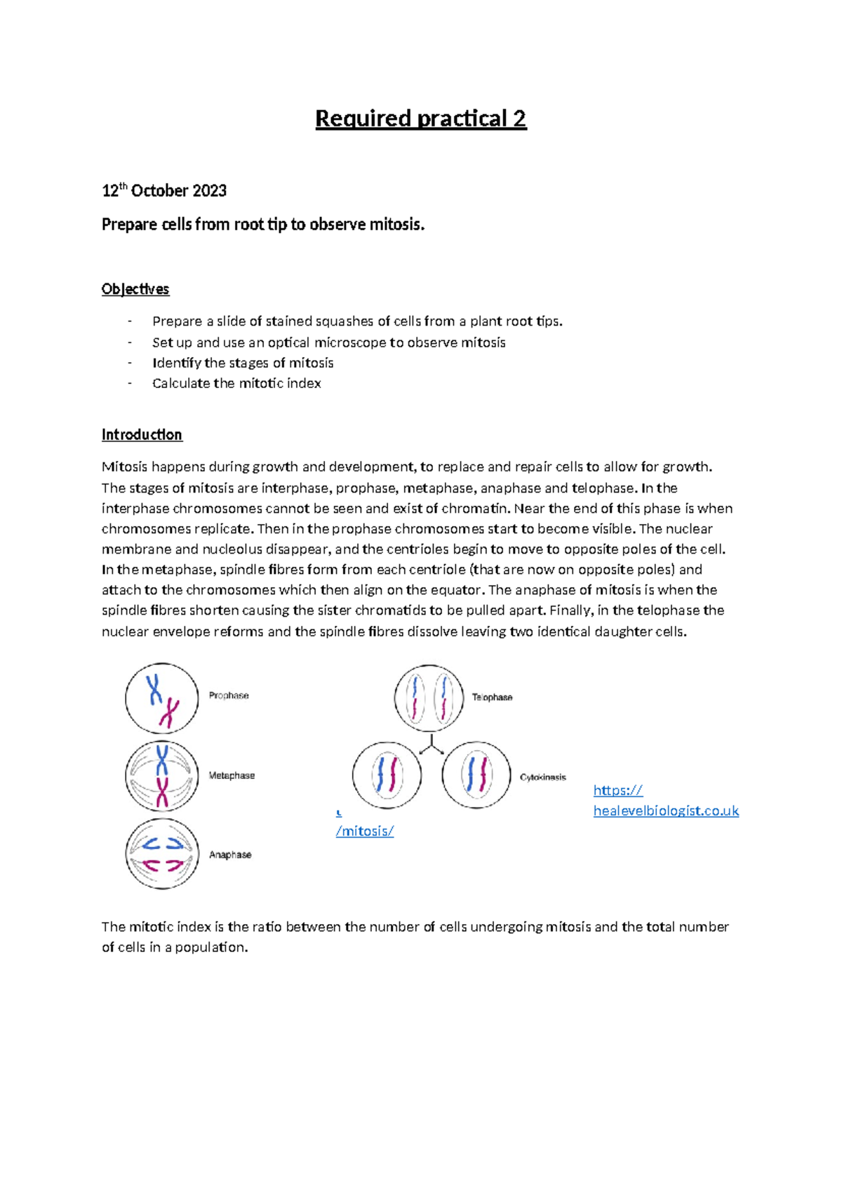 Practical 2 - Required practical 2 12 th October 2023 Prepare cells ...