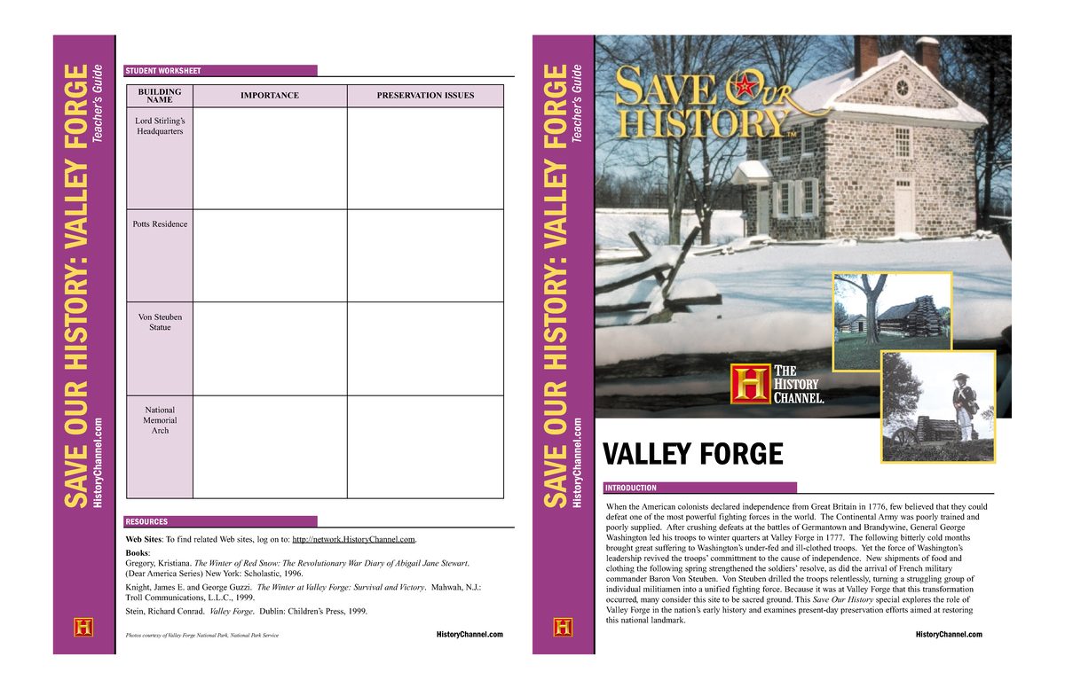 Valley Forge Study Guide - SAVE OUR HISTORY: VALLEY FORGE Teacher’s ...