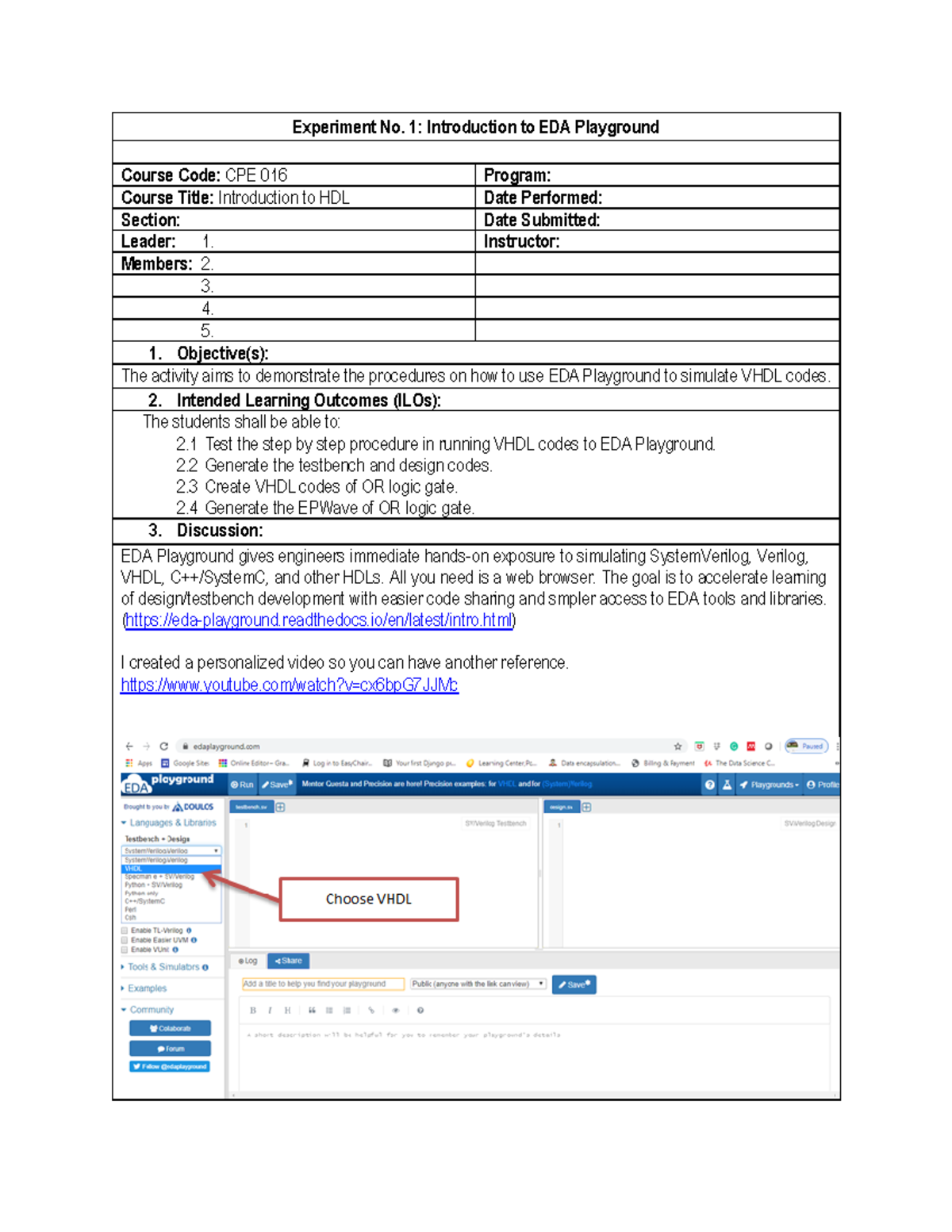 Introduction docs - Experiment No. 1: Introduction to EDA Playground ...