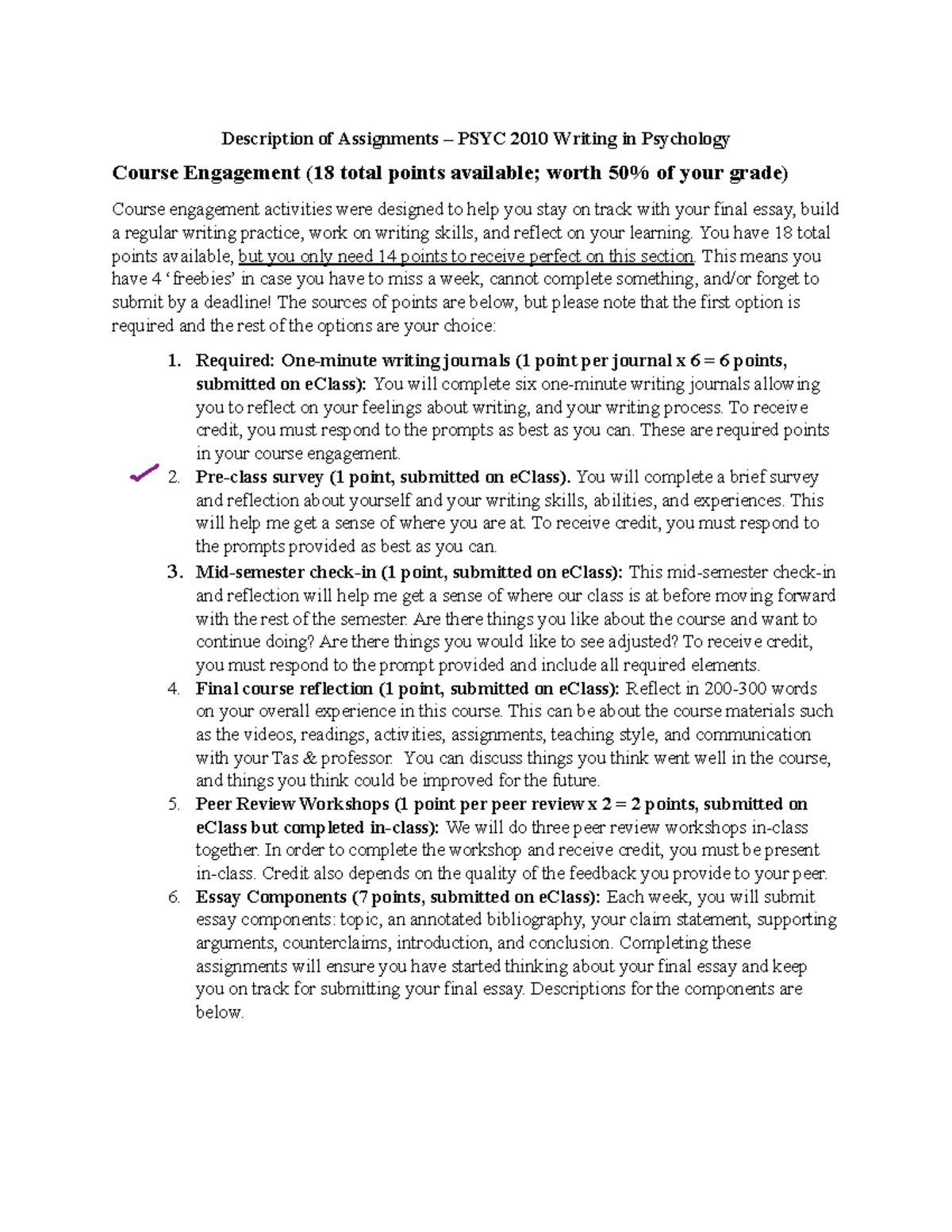 Description of Assignments - PSYC 2010 Winter - Description of ...