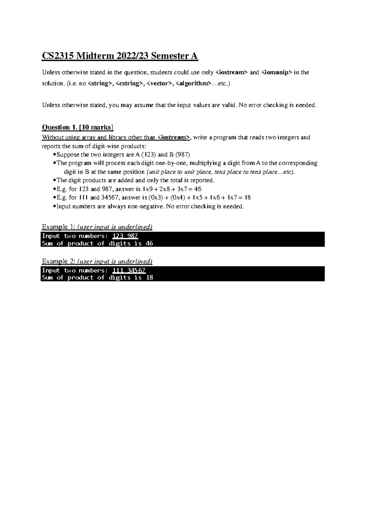 CS2315 Midterm Que - CS2315 Midterm 2022/23 Semester A Unless otherwise ...