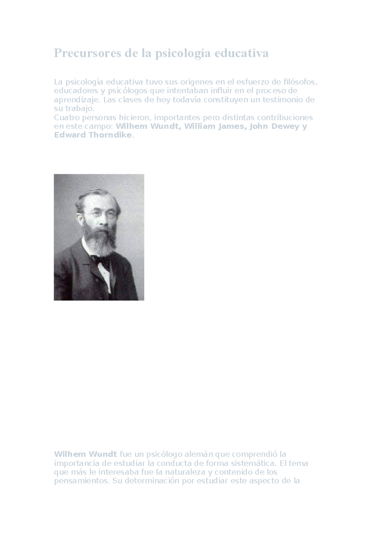 Precursores de la psicología educativa - Precursores de la psicología educativa La psicología ...