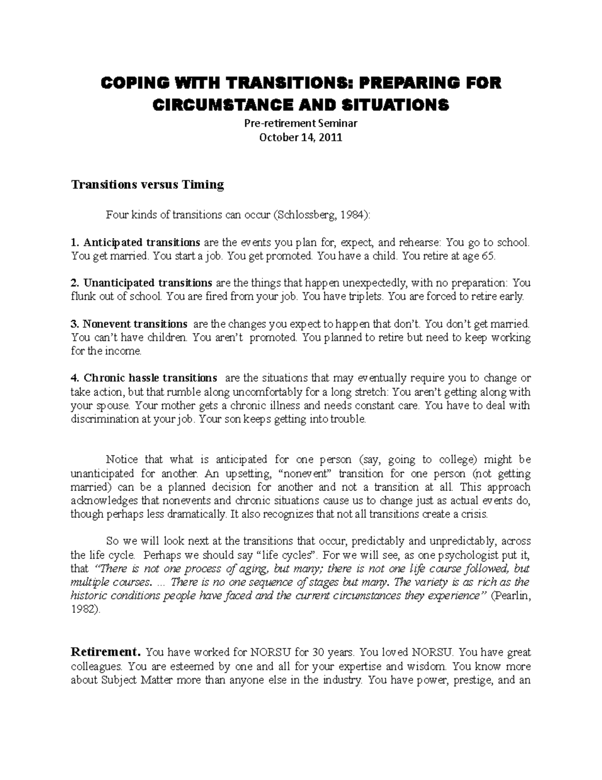 Coping WITH Transitions - COPING WITH TRANSITIONS: PREPARING FOR ...