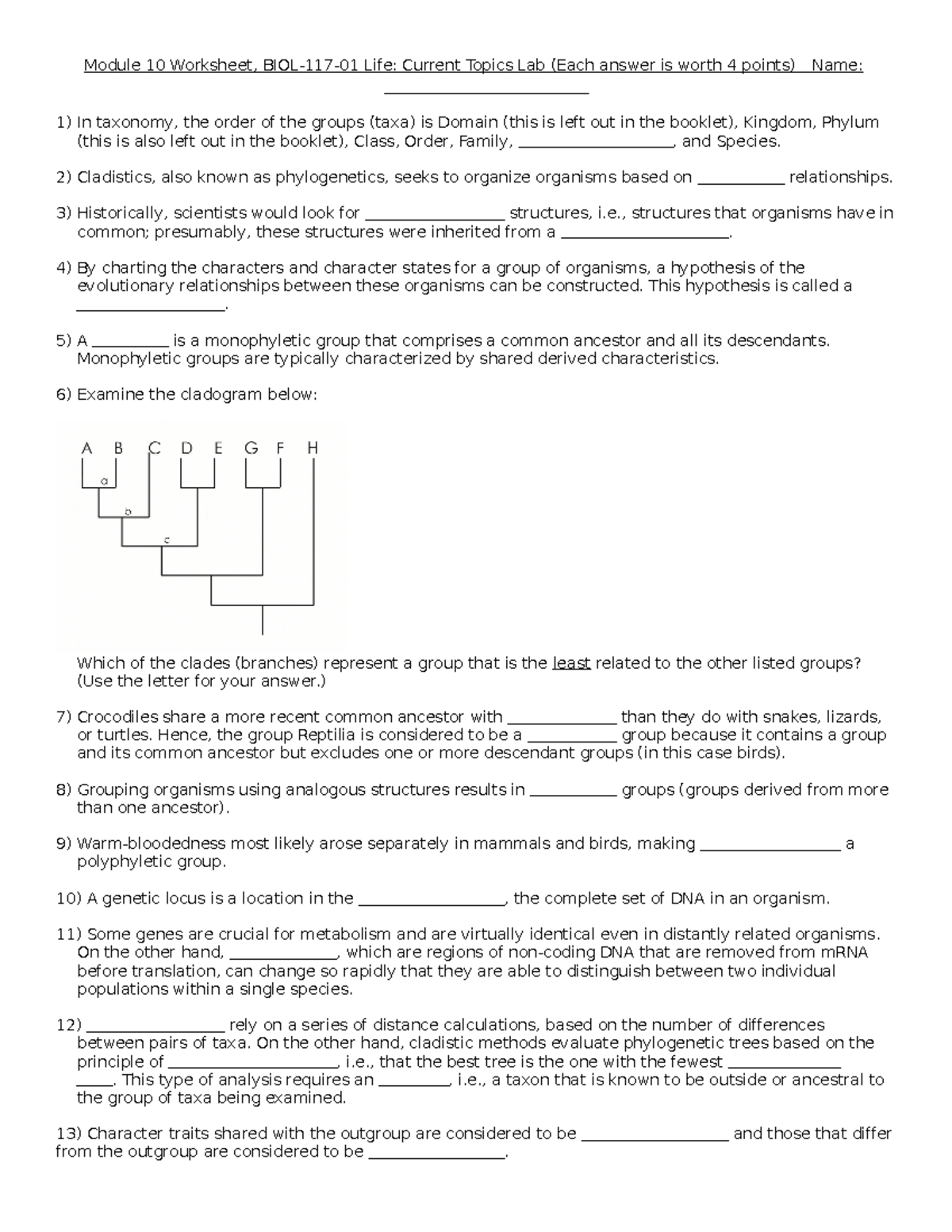 Module 10 Worksheet (NA) - BIOL 140 - Xavier - Studocu