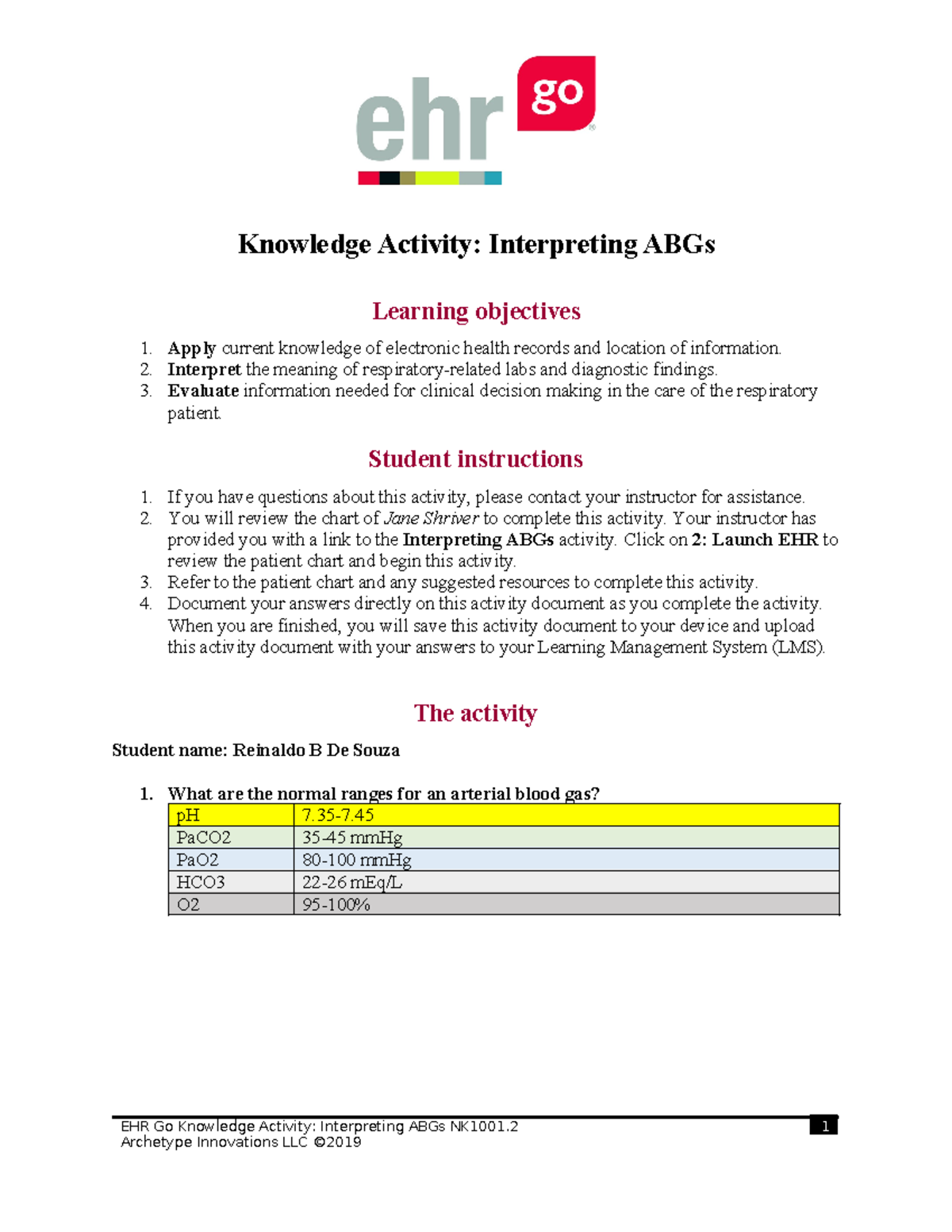 Interpreting ABGs Rei - study case - Knowledge Activity: Interpreting ...