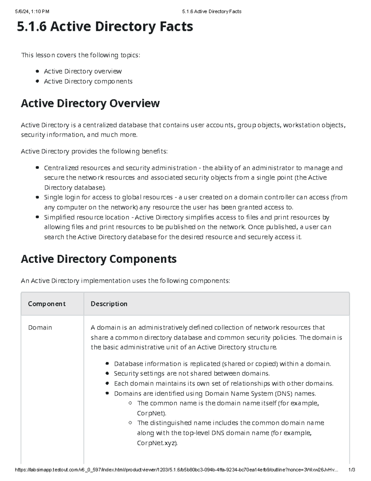 Active Directory Facts - 5.1 Active Directory Facts This lesson covers ...