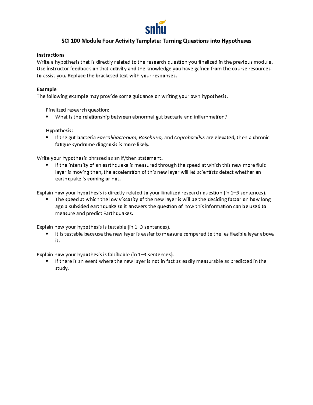SCI 100 Module Four Activity - Use instructor feedback on that activity ...