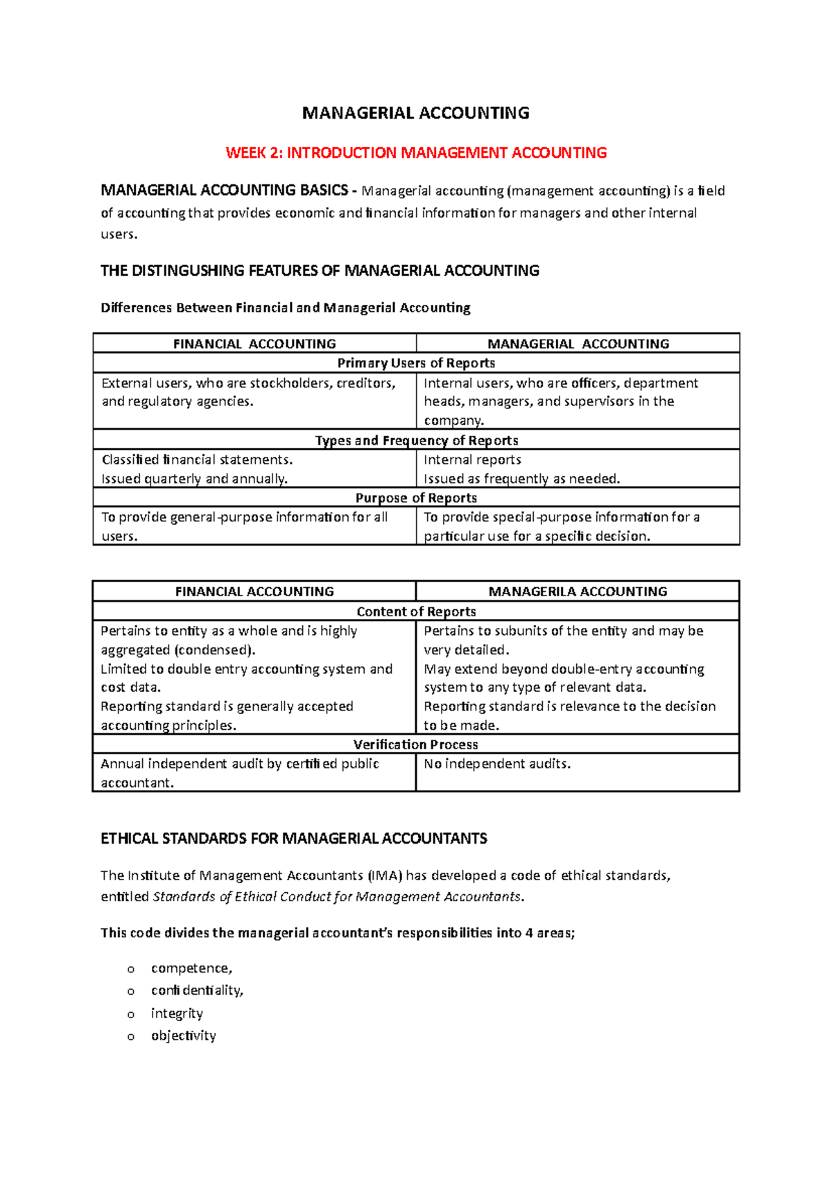 Accounting Reviewer (2nd year, 2nd sem) - MANAGERIAL ACCOUNTING WEEK 2: INTRODUCTION MANAGEMENT ...
