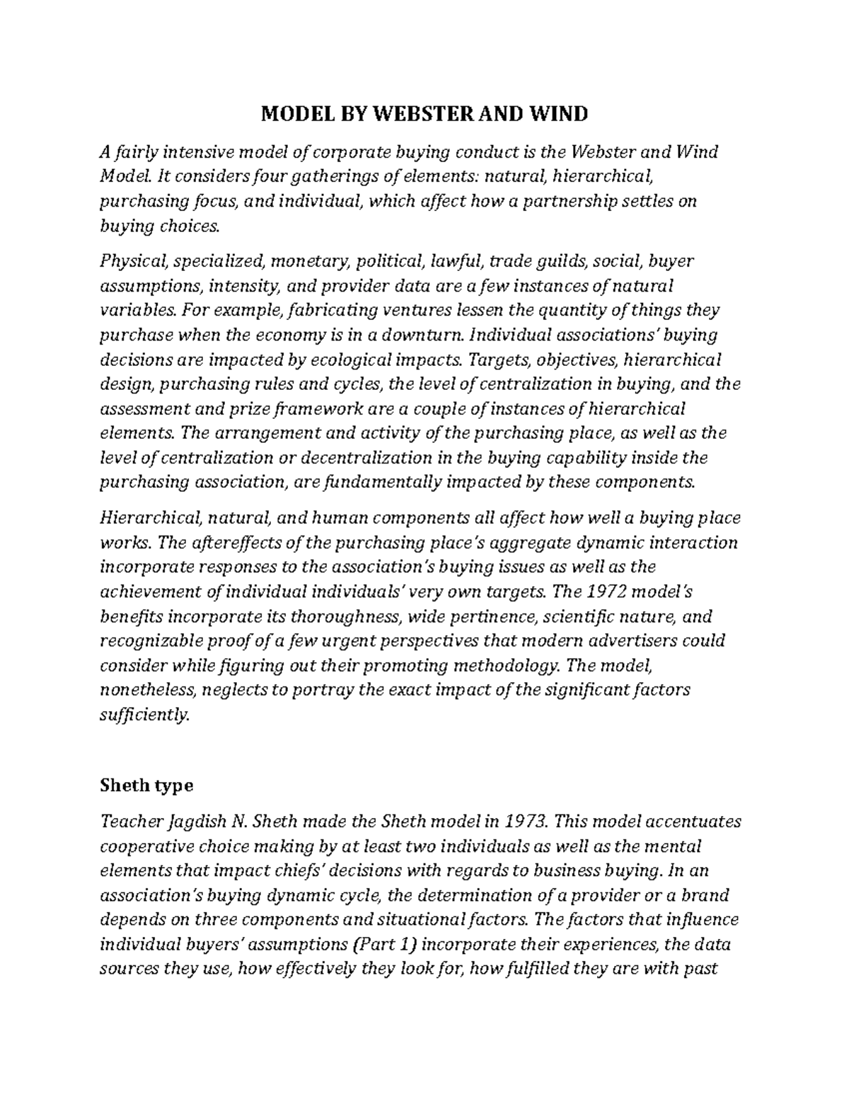 Model BY Webster AND WIND - MODEL BY WEBSTER AND WIND A fairly intensive model of corporate ...
