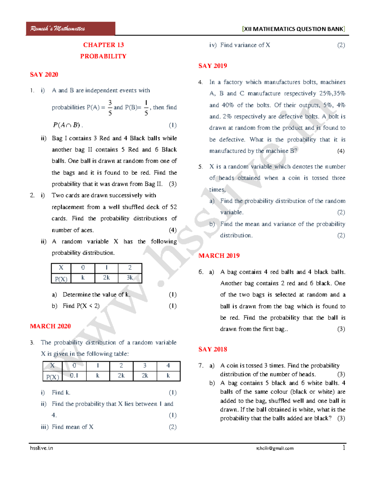 Hsslive-CH 13 Probability - CHAPTER 13 PROBABILITY SAY 2020 i) A and B ...