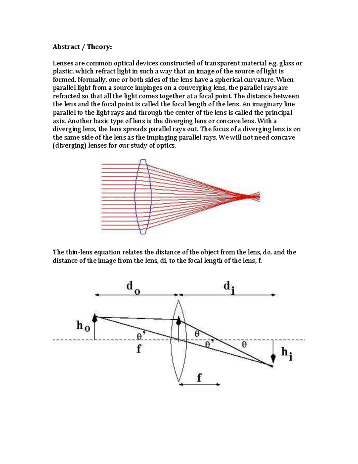 Microsoft Word - Lab Report 11 - Abstract / Theory: Lenses are common ...