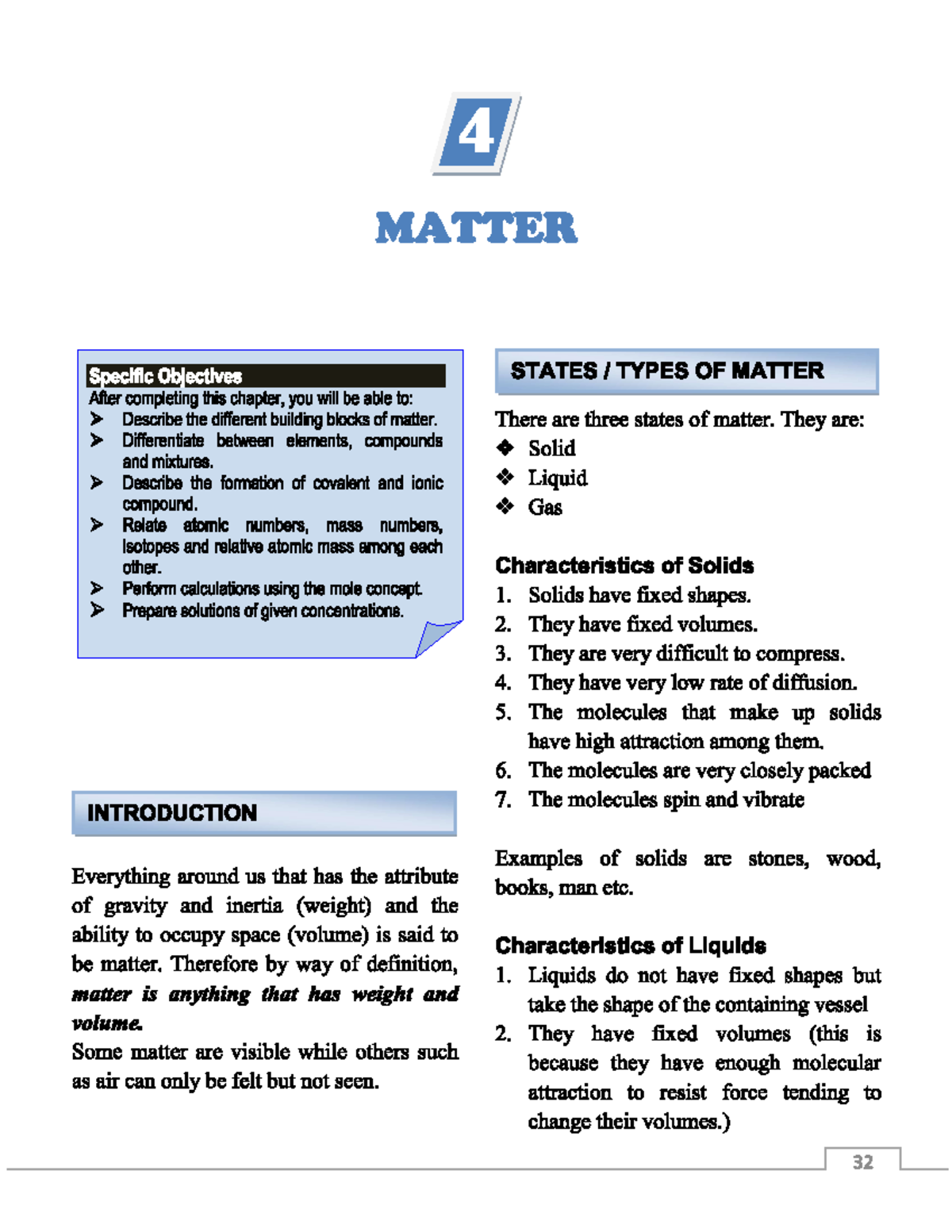 Matter SHS 3 - Summarised notes - 4 MATTER Specific Objectives STATES ...