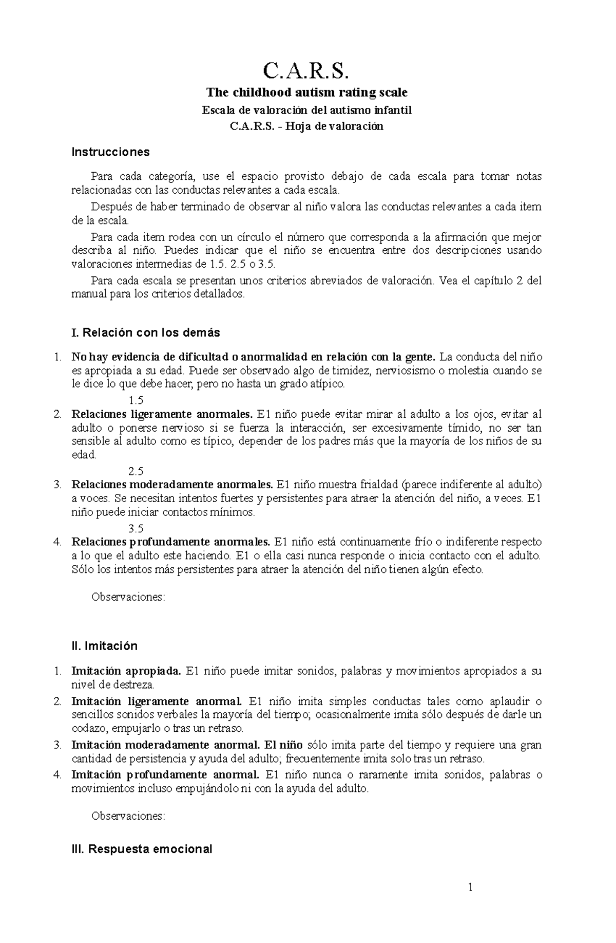 manual cars test universidad autonoma - C.A.R. The childhood autism ...