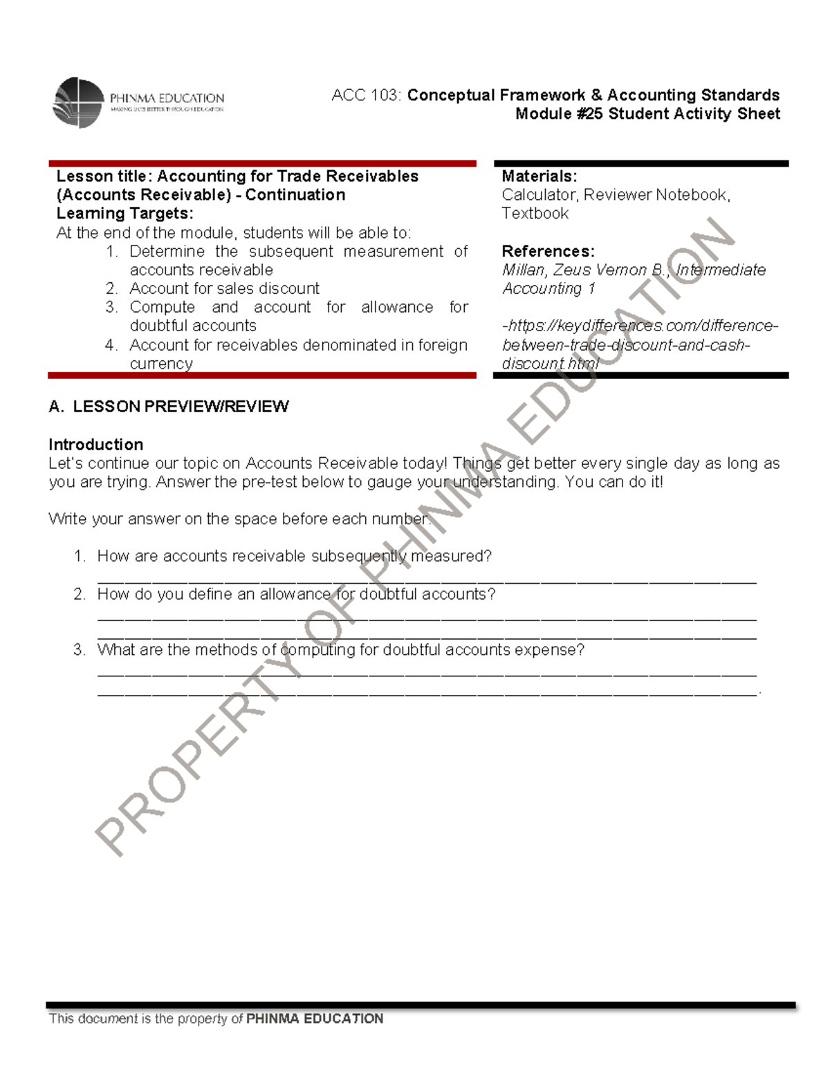 ACC 103 DAY 25 SAS-1 - Module #25 Student Activity Sheet Lesson title ...