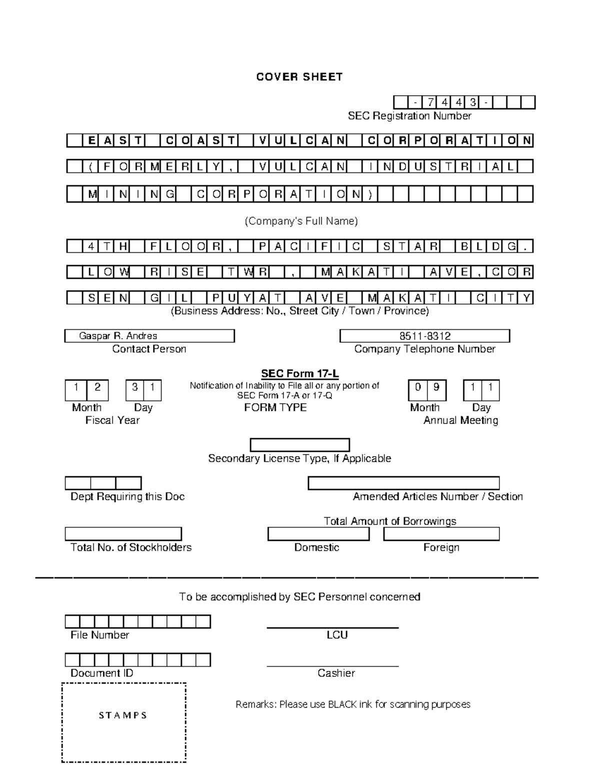 ECVC - SEC-Form-17-L - QWEWQWQ - COVER SHEET - 7 4 4 3 - SEC ...