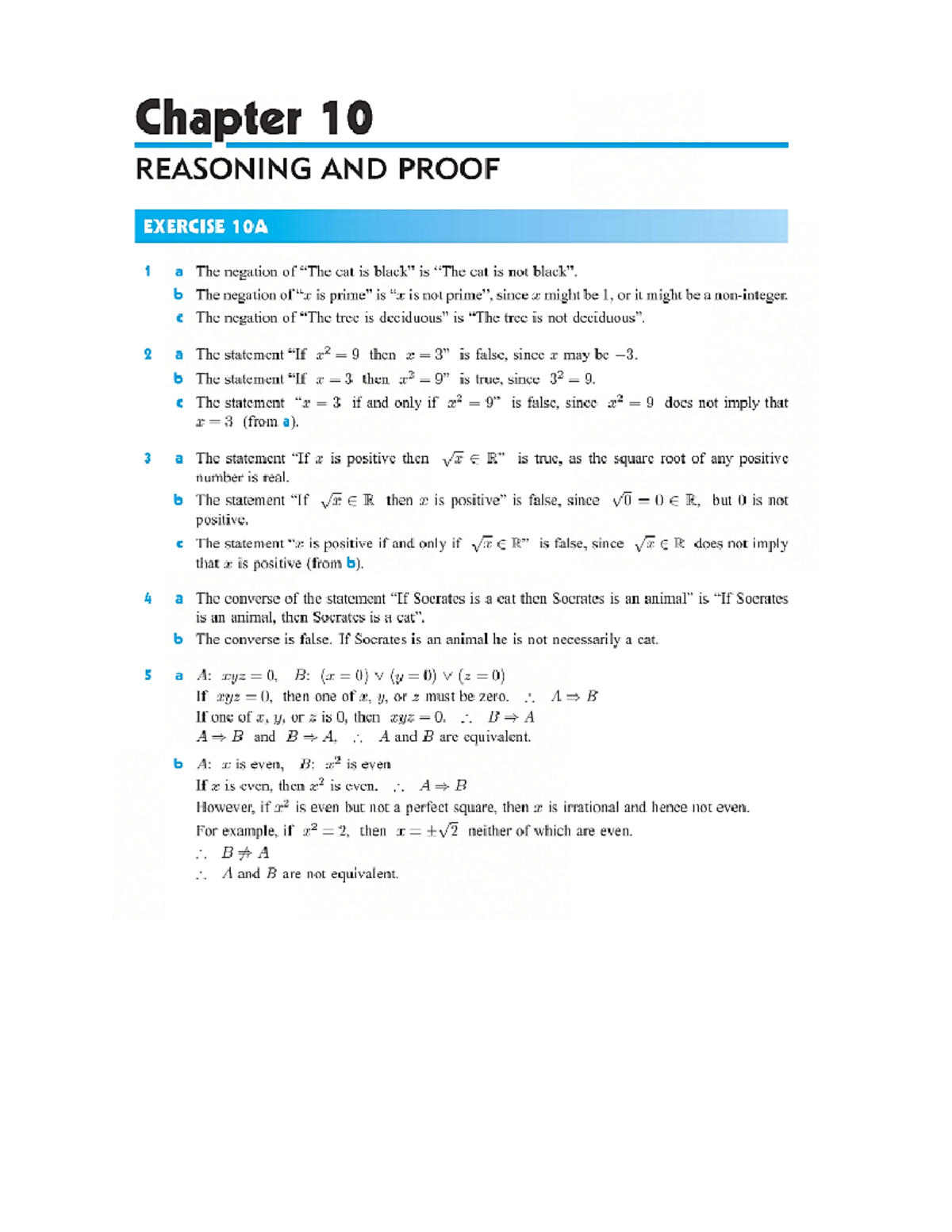 Chapter 10 Solutions - Good notes - Chapter 10 REASONING AND PROOF ...