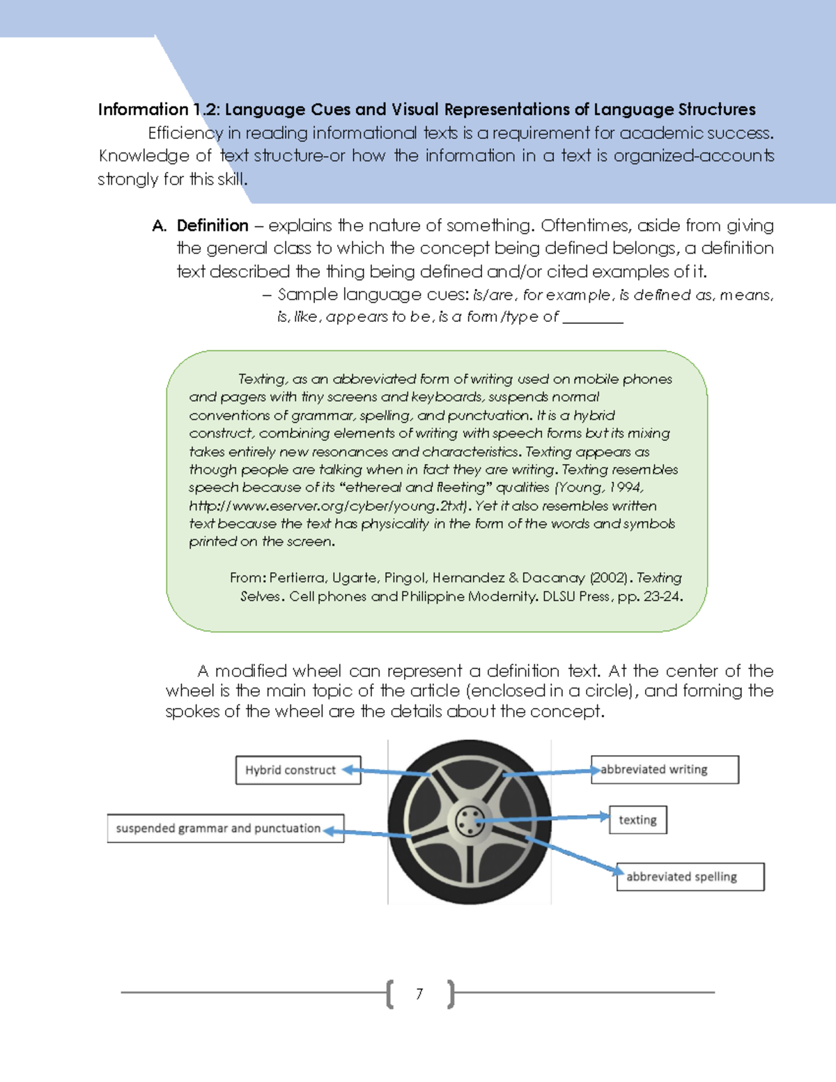 Language Cues and Visual Representations of Language Structures - Knowledge of text structure-or ...
