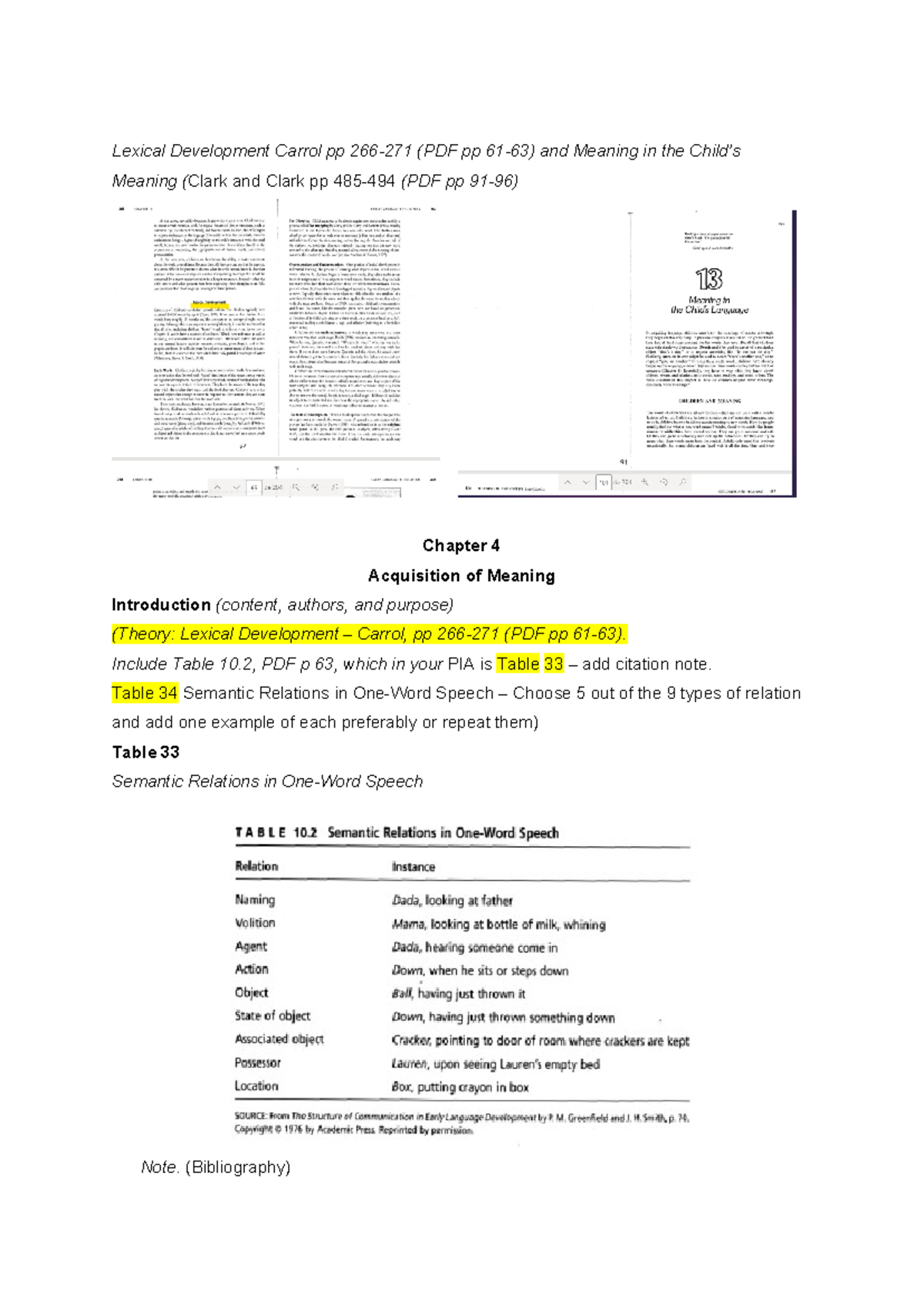 Ch 4 Acquisition of Meaning - Lexical Development Carrol pp 266-271 (PDF pp 61-63) and Meaning ...