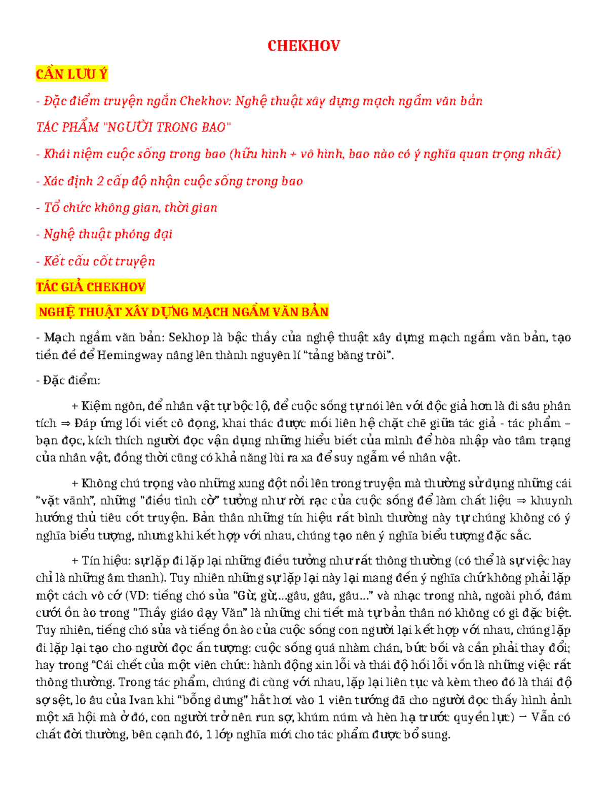 Chekhov - Nga - CHEKHOV C ẦN L ƯU Ý - Đ c điặ ểm truy n ng n Chekhov: Ngh ệ ắ ệ thu t xây dậ ựng ...