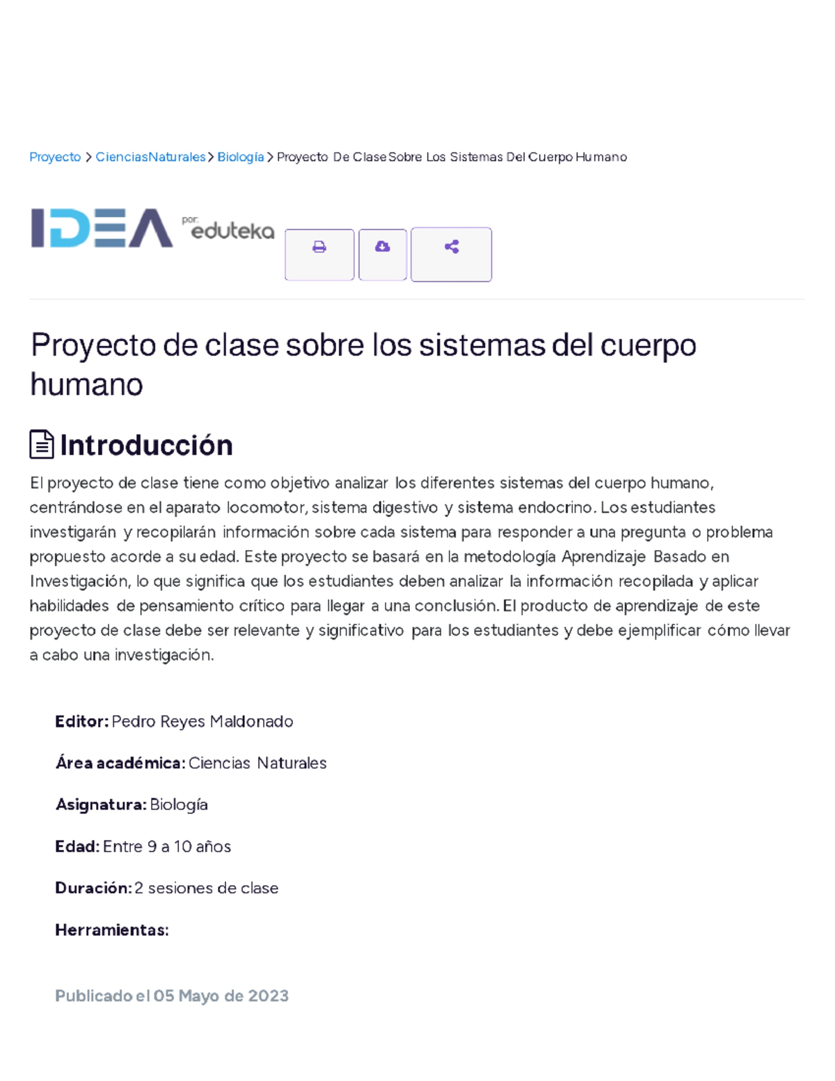 Proyecto De Clase Sobre Los Sistemas Del Cuerpo Humano - Biologia - Studocu
